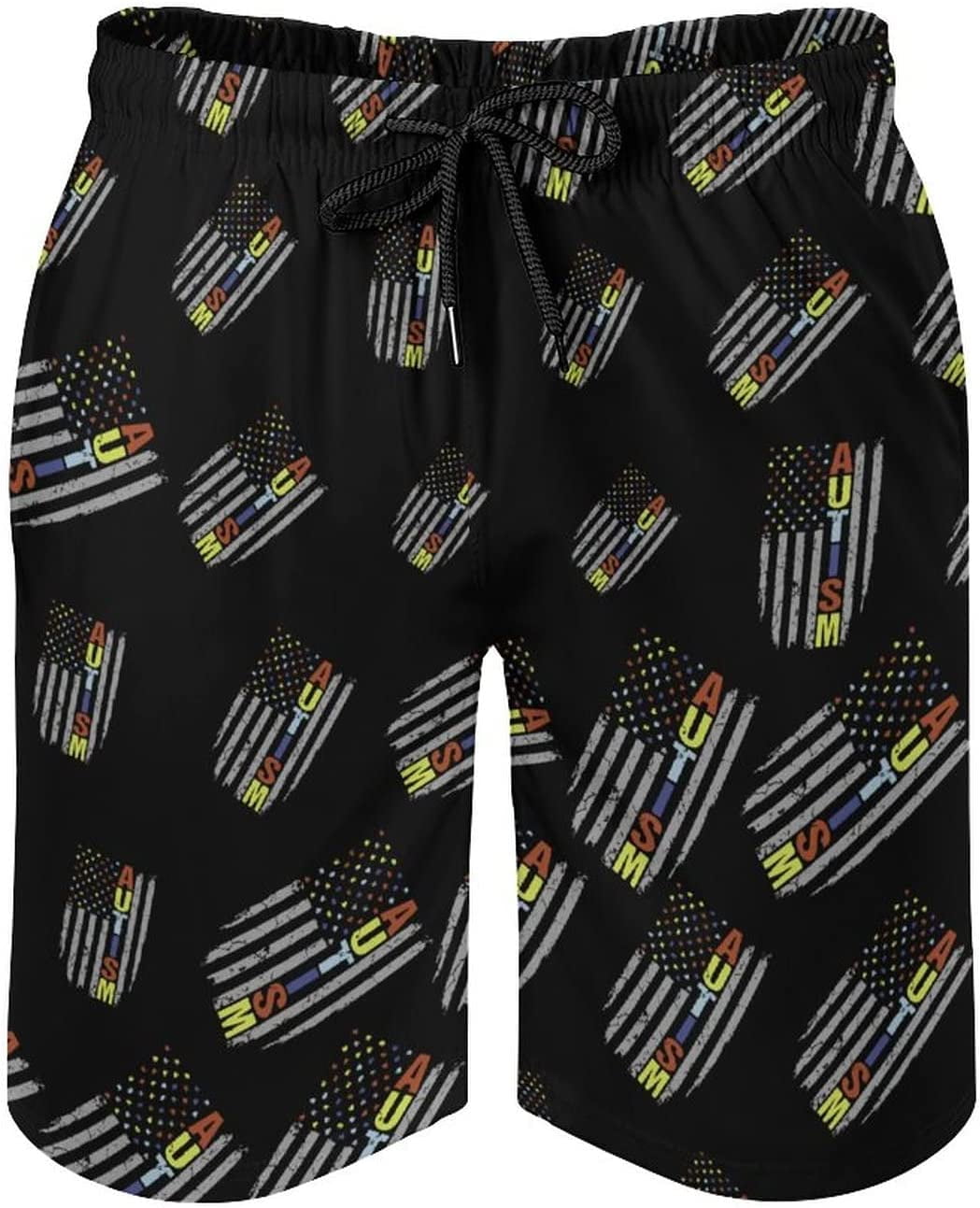 Men's Autism Awareness US Flag Swim Trunks Quick Dry Beach Pants Board ...
