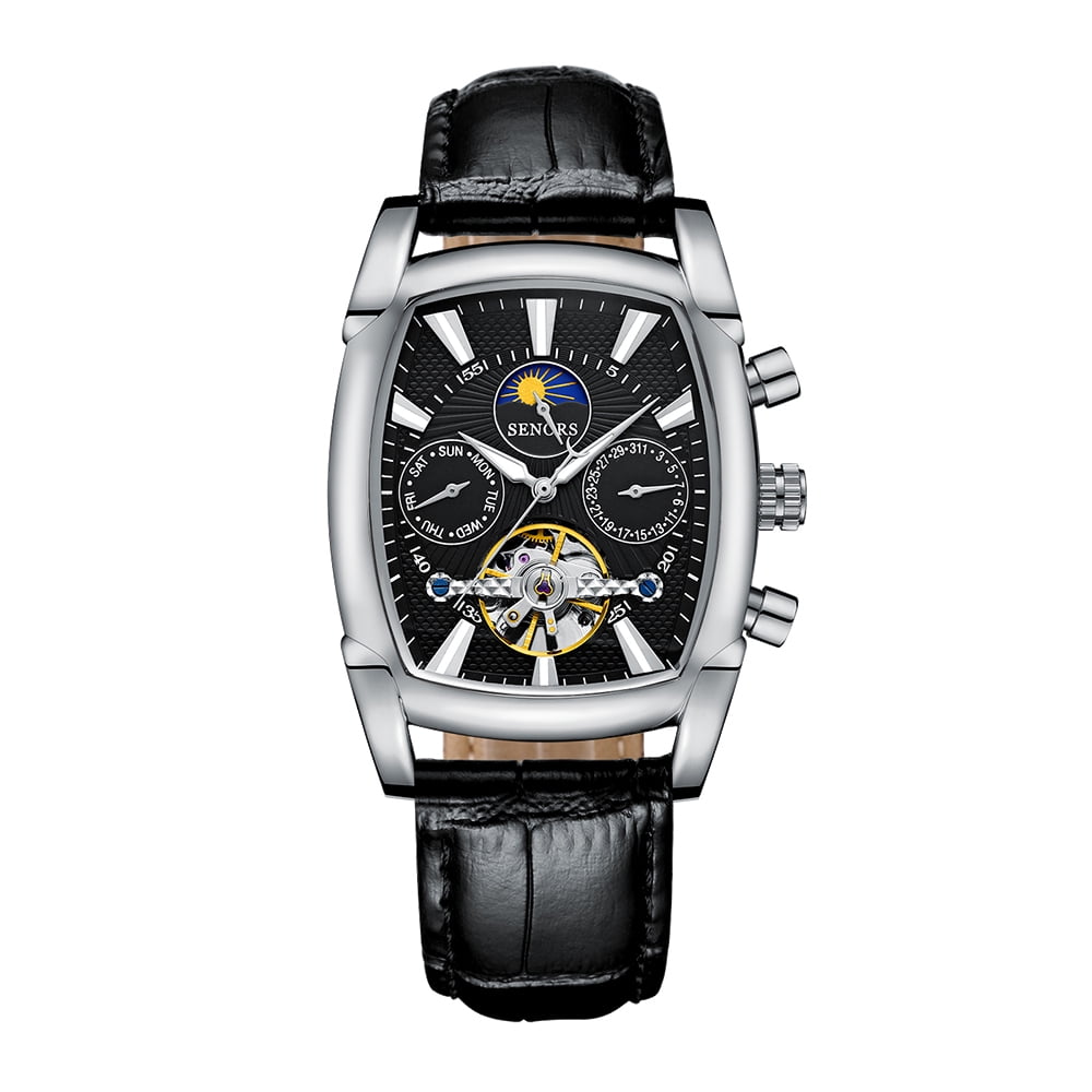 Senors Men's Automatic Mechanical Wristwatch, Luminous Display, Leather ...