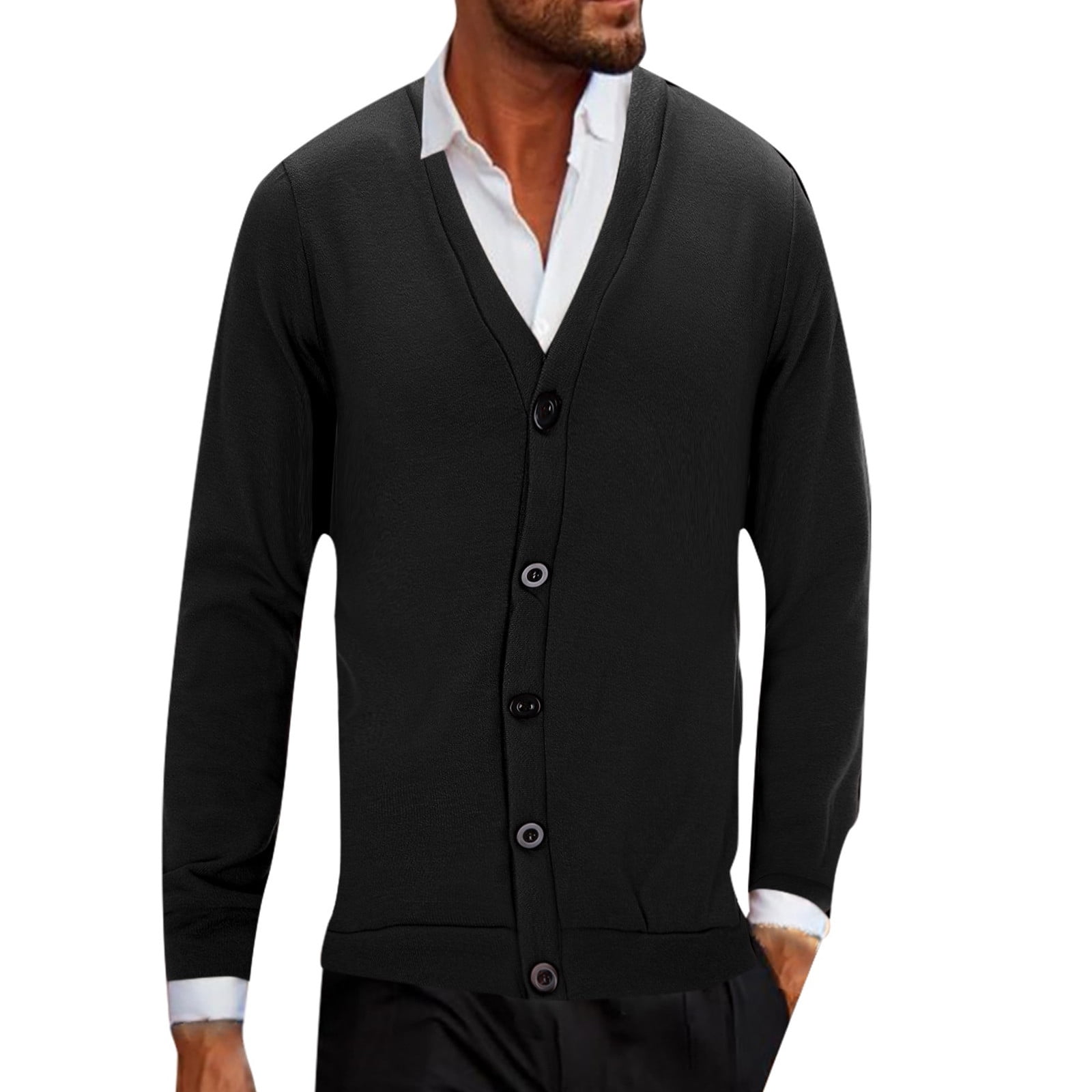 Men's Autumn And Winter Solid Color Button Casual Loose Knit Cardigan ...