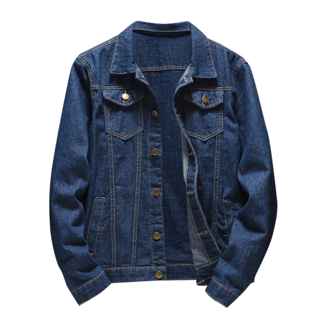 Men's Autumn Winter Casual Long Sleeve Turn-down Collar Solid Denim ...