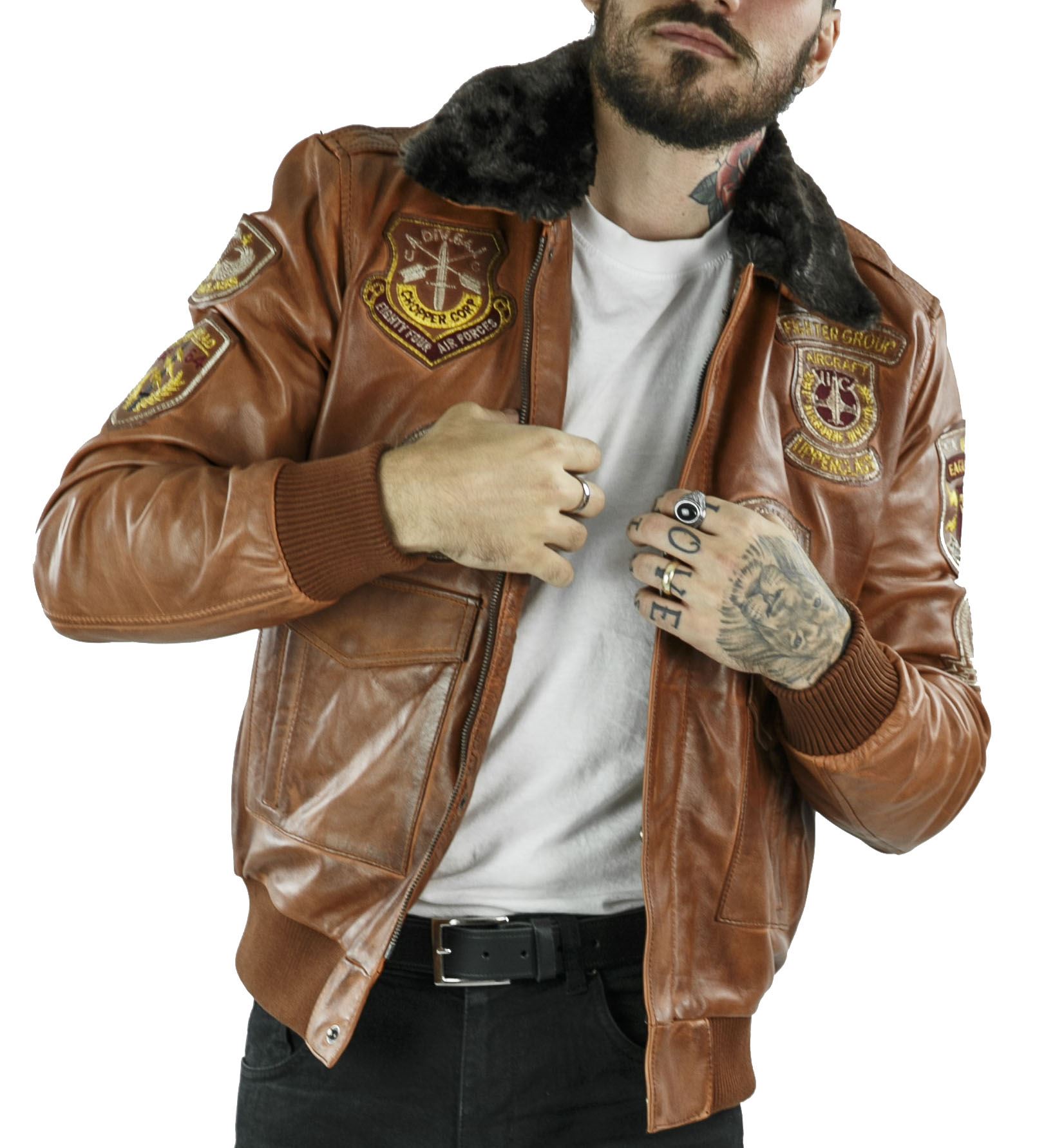 Men's Aviator Pilot Bomber Jacket Tan Black | TruClothing - Walmart.com