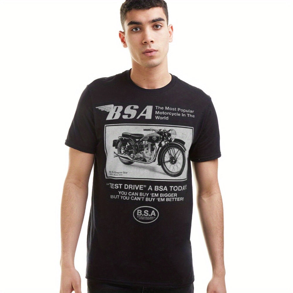 Men's BSA Motorcycle Graphic T-Shirt - Black, Regular Fit, S-XXL, 100% Cotton, Classic ...