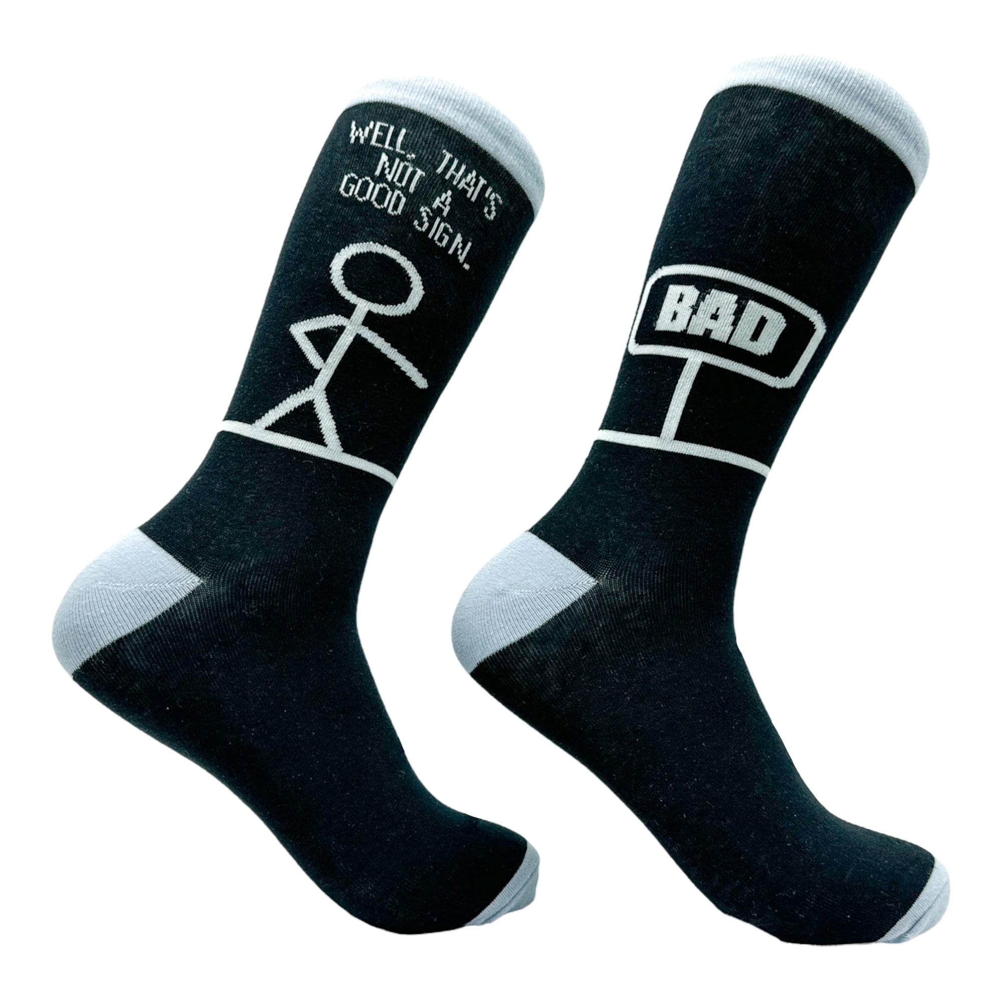 Men's Bad Sign Socks Funny Sarcastic Stick Figure Dad Joke Footwear ...
