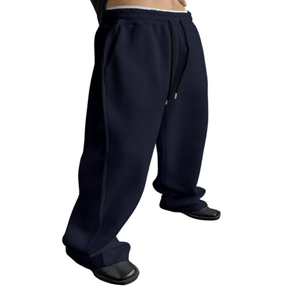 Men's Baggy Pants Drawstring Elastic Waist Wide Leg Straight Open ...