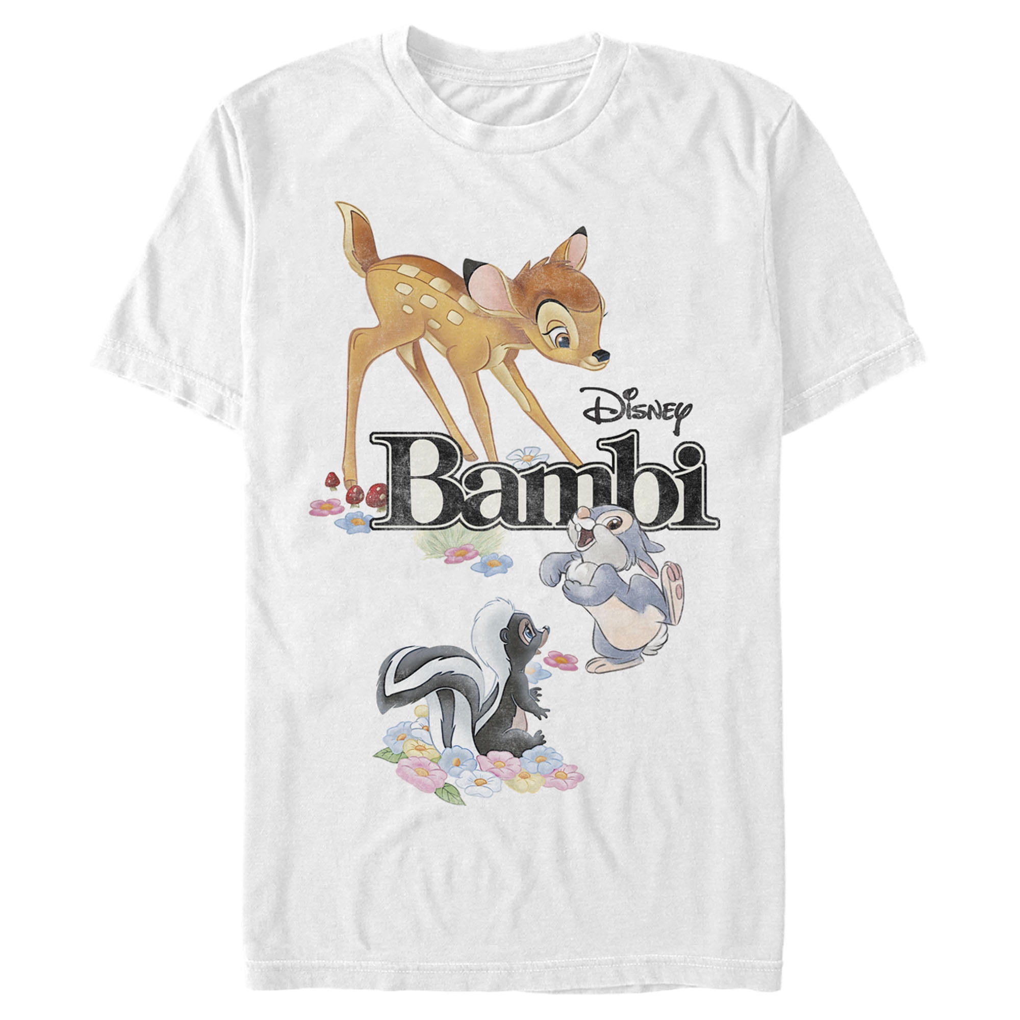 Men's Bambi Movie Logo With Flower and Thumper Graphic Tee White Large ...