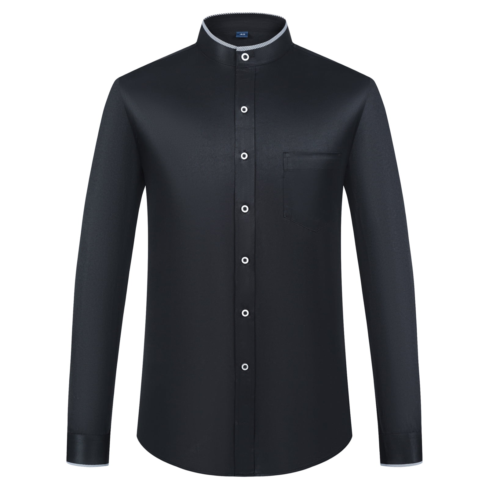 Men's Banded Collar Dress Shirts Long Sleeve Button Down Mandarin ...