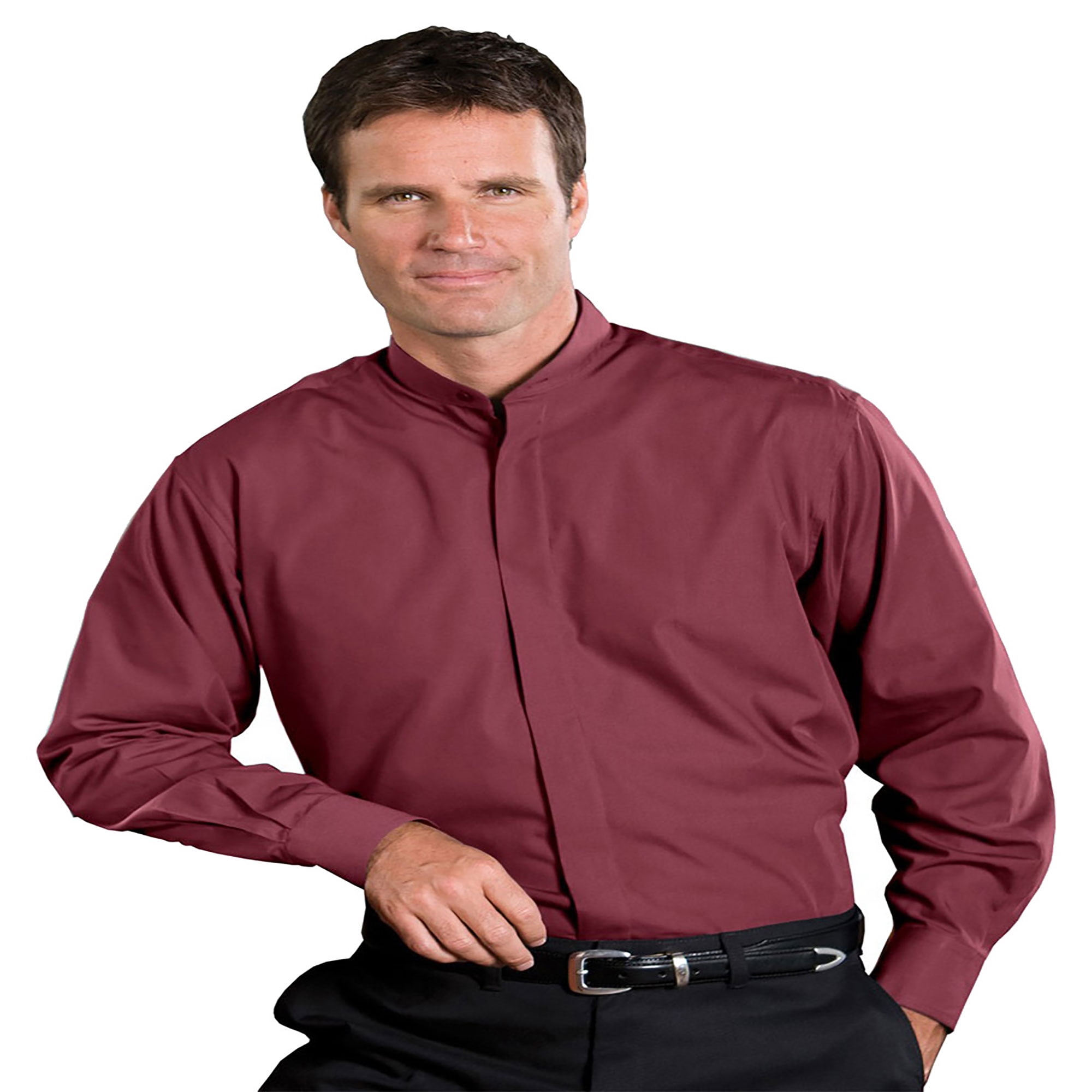 Men's Banded Collar Long Sleeve Shirt, Style 1396 - Walmart.com