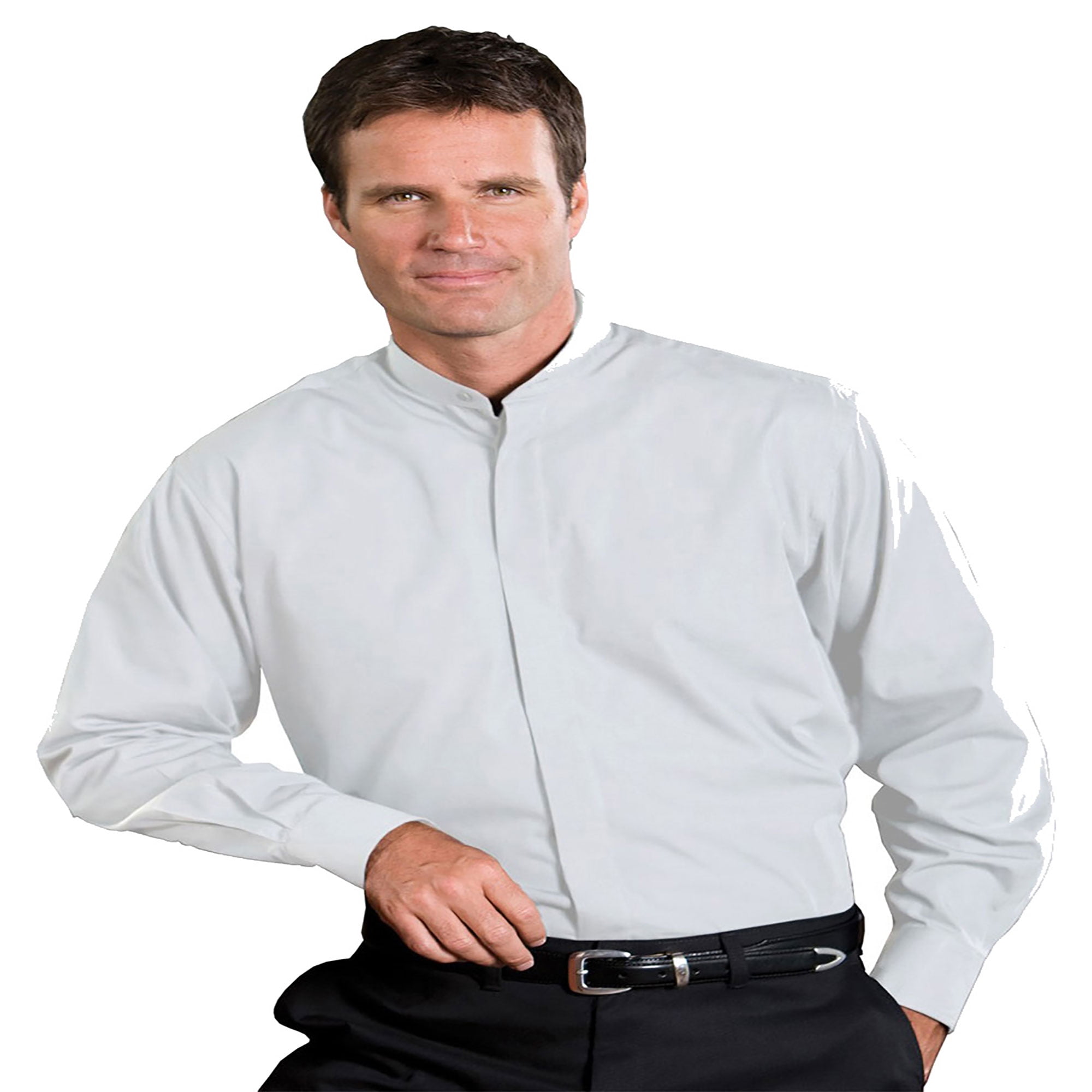 Men's Banded Collar Long Sleeve Shirt, Style 1396 - Walmart.com
