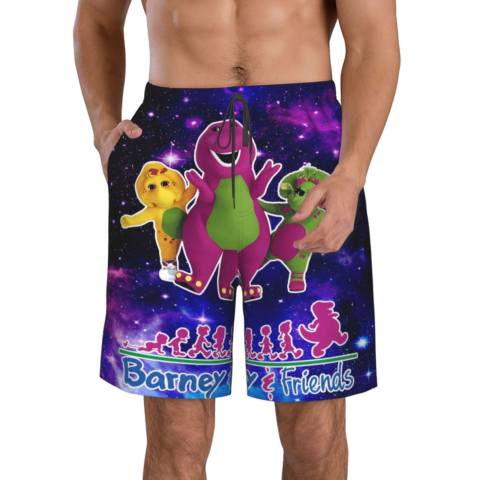 Men's Barney Dinosaur Friends Board Shorts 3D Graphic Swim Trunks ...