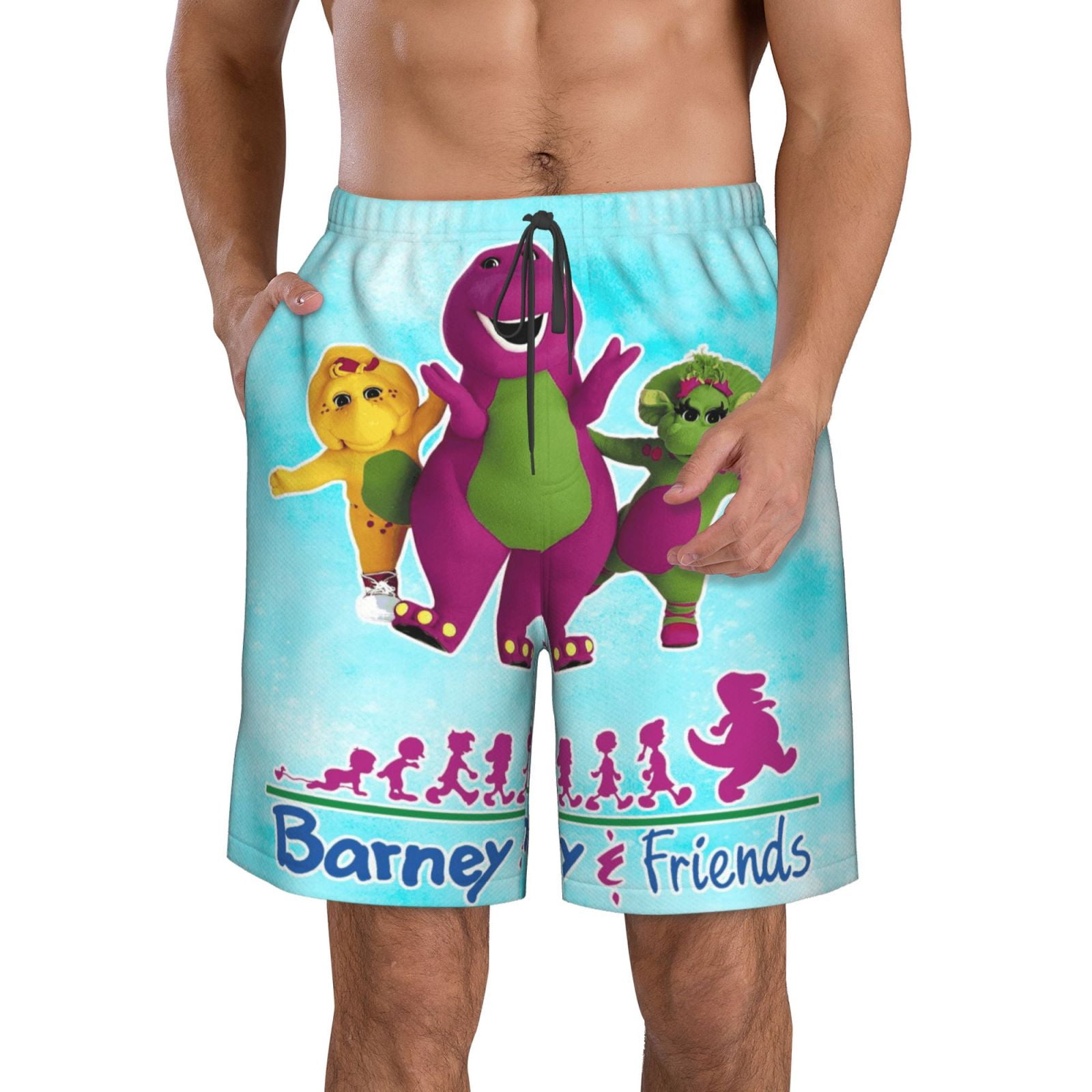 Men's Barney Dinosaur Friends Board Shorts 3D Graphic Swim Trunks ...