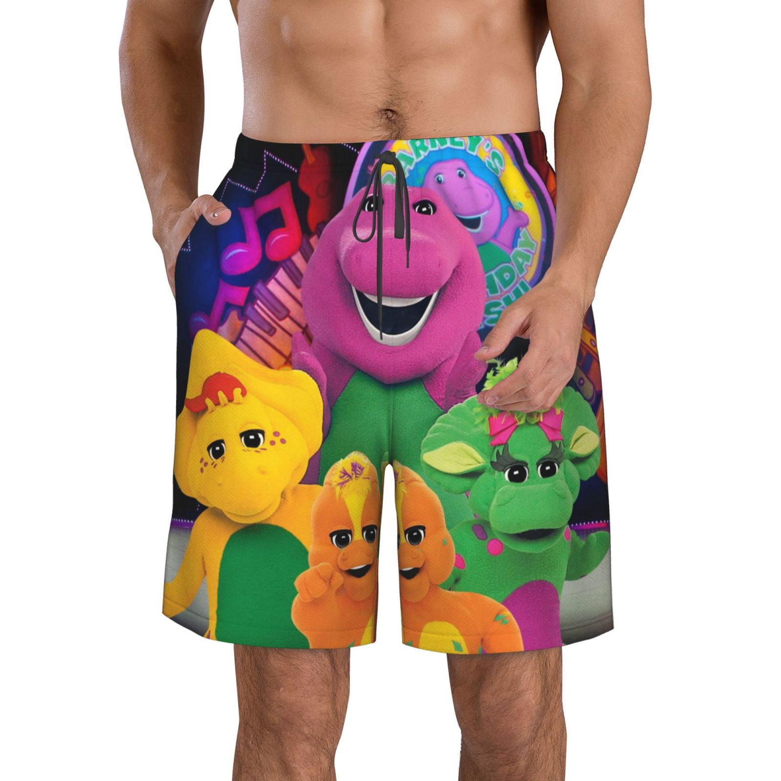 Men's Barney Dinosaur Friends Board Shorts 3D Graphic Swim Trunks ...