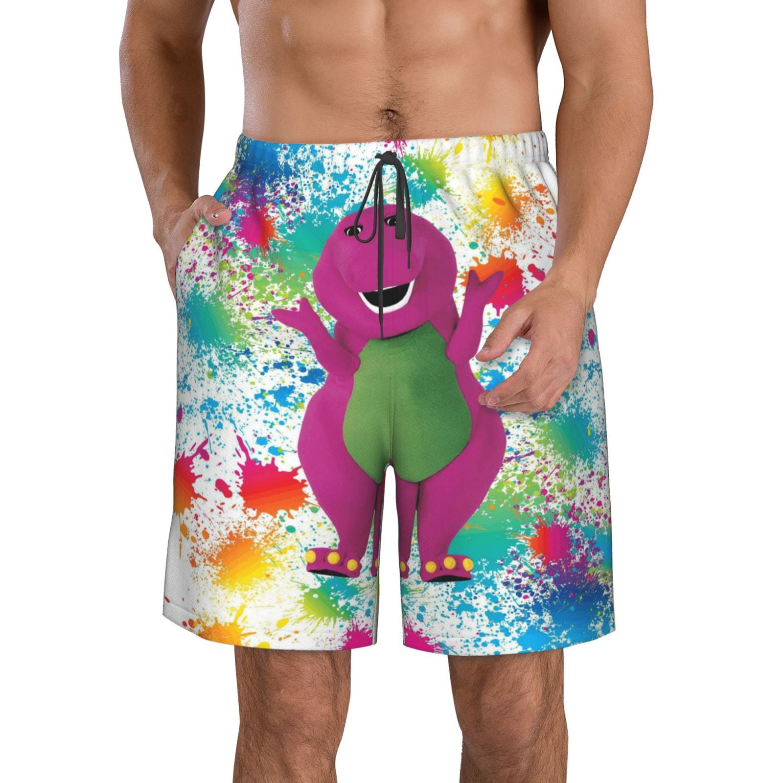 Men's Barney Dinosaur Friends Board Shorts 3D Graphic Swim Trunks ...