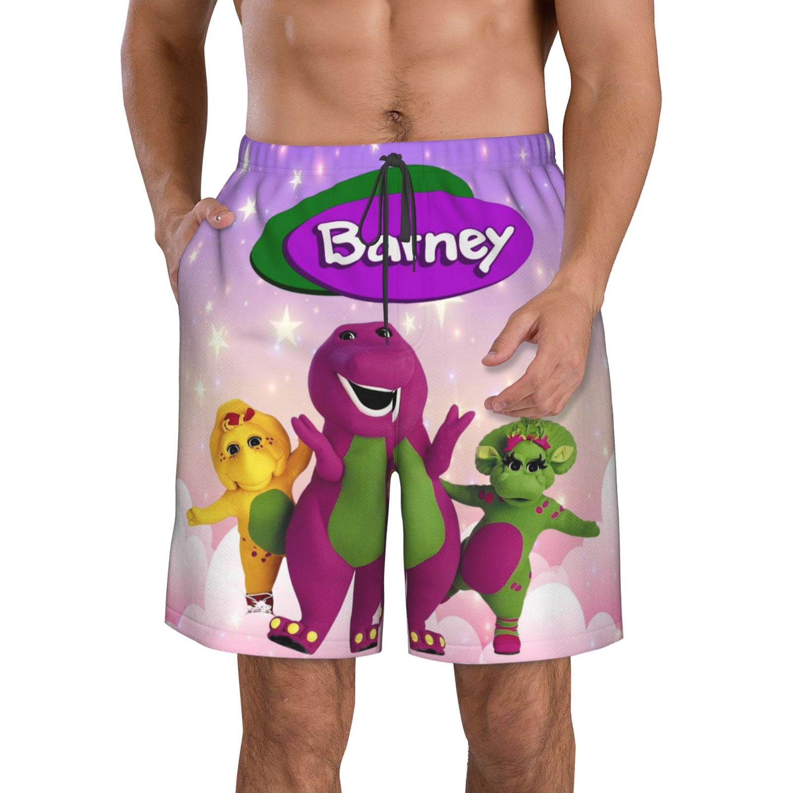 Men's Barney Dinosaur Friends Board Shorts 3D Graphic Swim Trunks ...