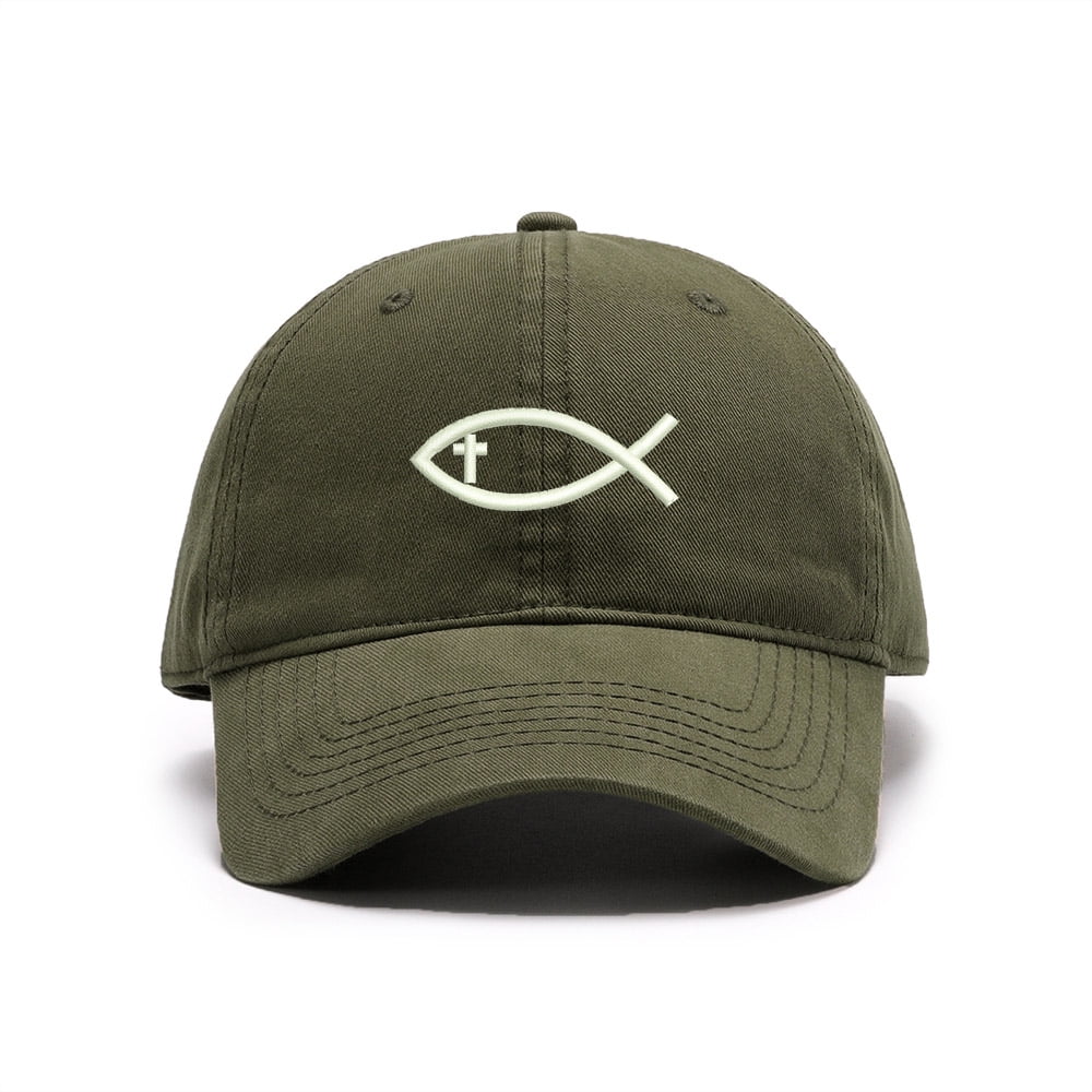 Men's Baseball Caps Embroidered Jesus Christian Fish with Cross Washed ...
