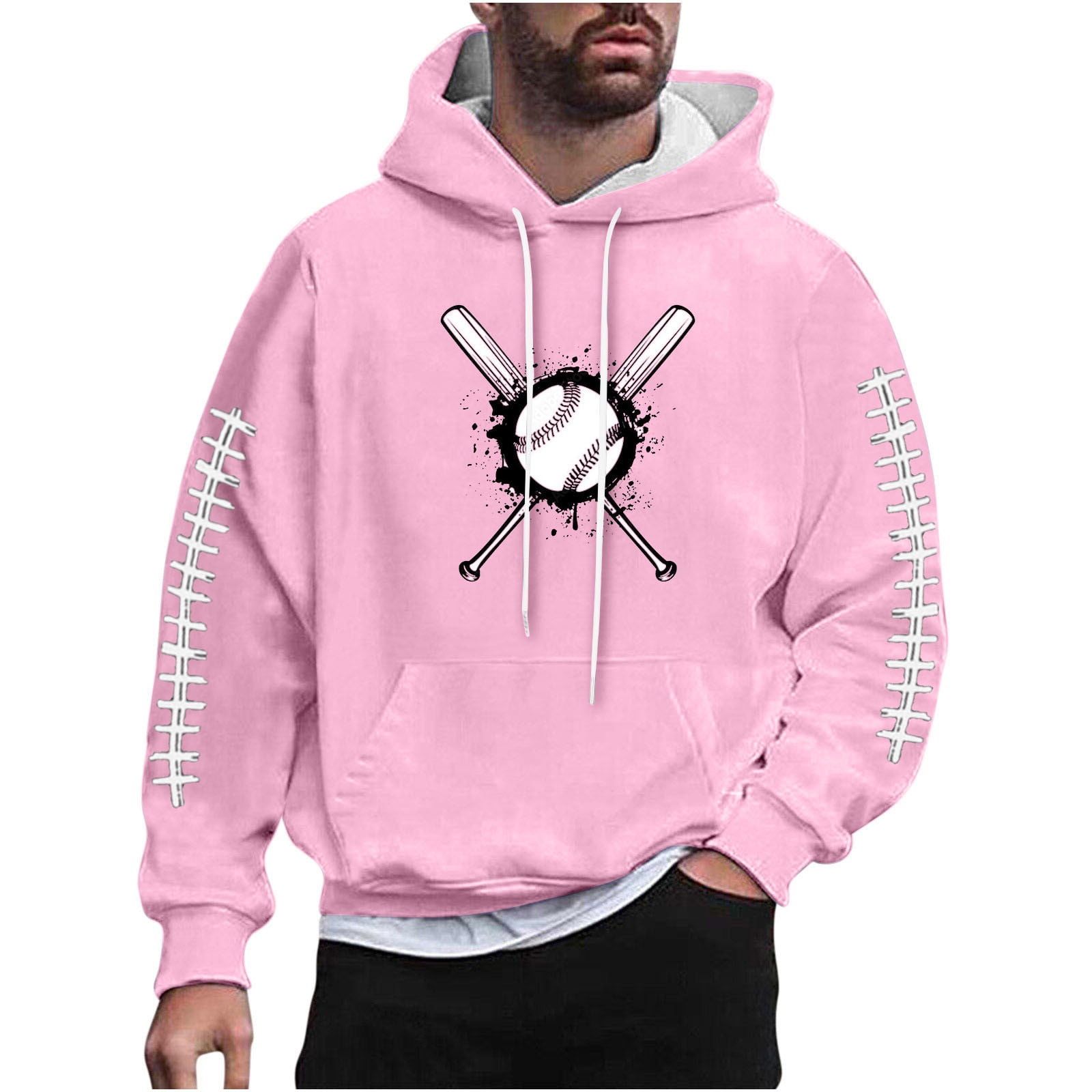 Men's Baseball Hoodies Fleece Cotton Drawstring Hooded Baseball Apparel ...