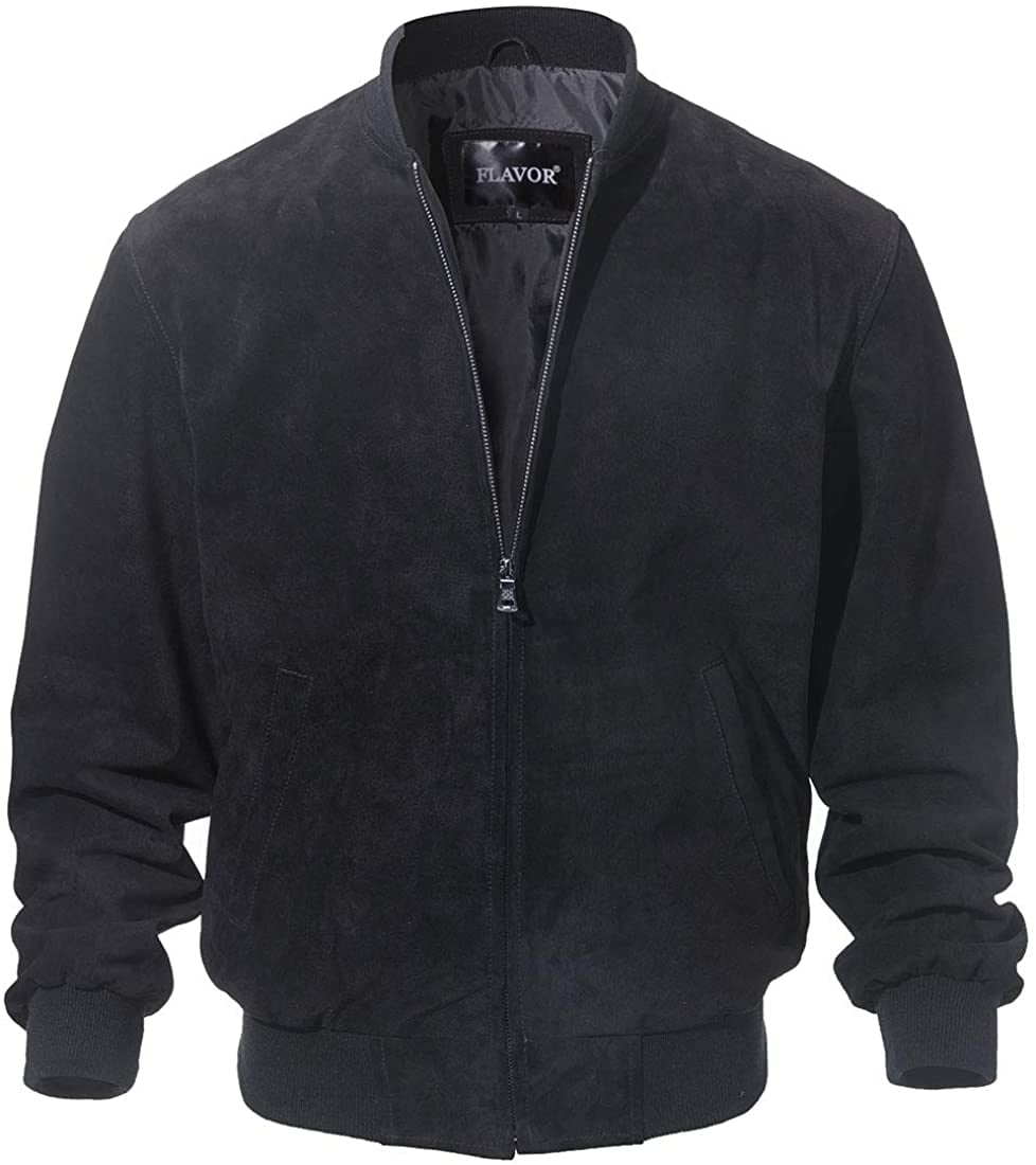 Men's Baseball Leather Jacket Vintage bomber Suede Jackets (L, Black ...