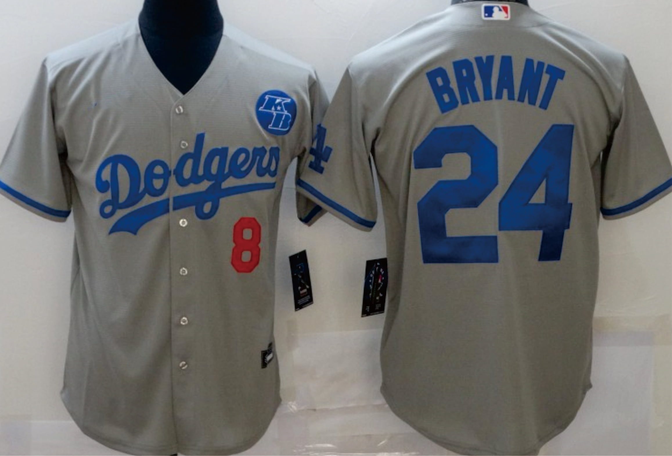 Men's Baseball Uniforms Los_Angeles_Dodger-s No.24 Bryant Gray Jersey Fans Home Matchday Replica ...