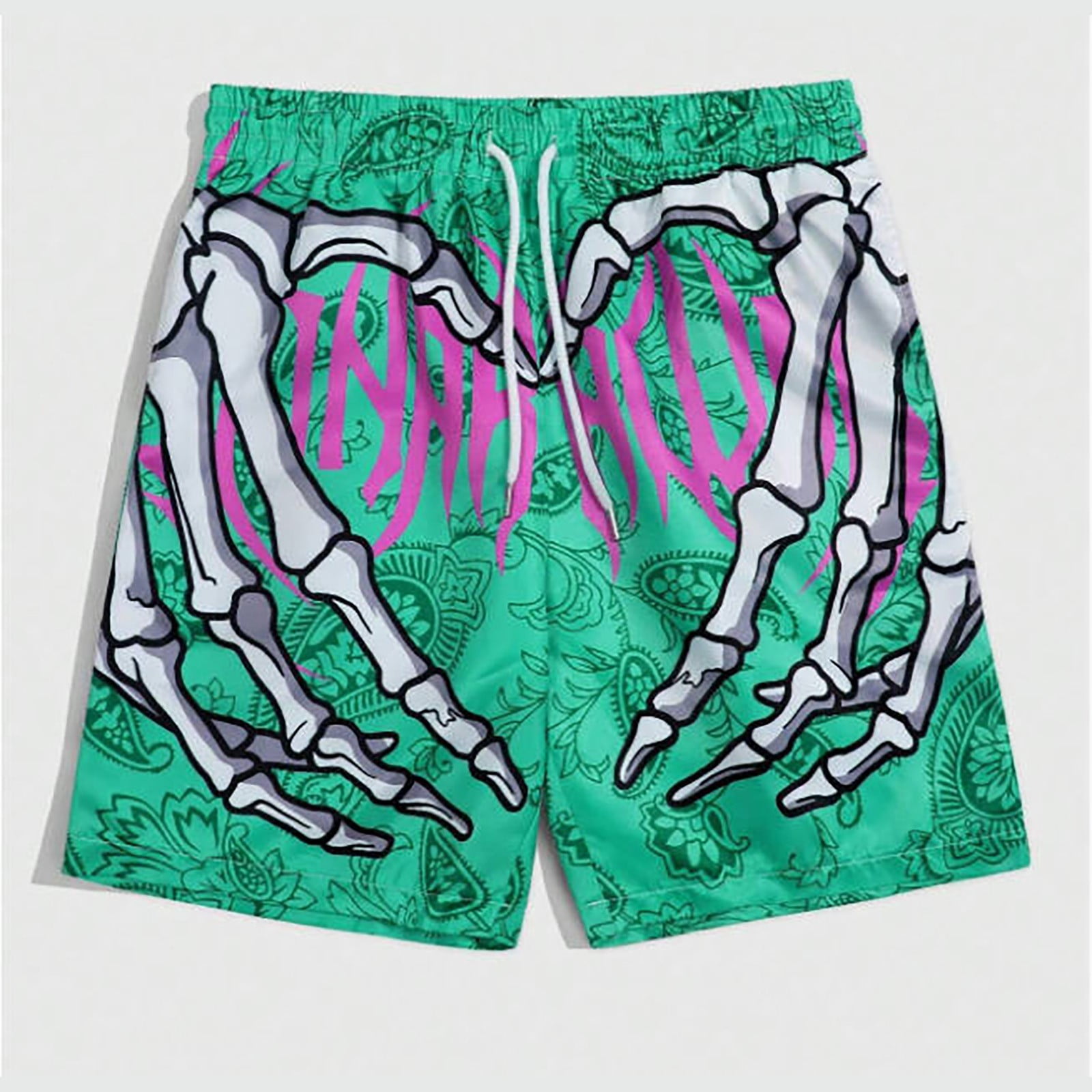 Men's Basketball Shorts with Skull-Hand Graphic ，Summer Beach Swim ...