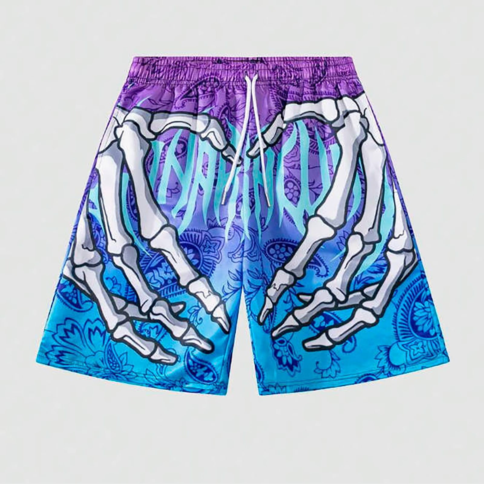Men's Basketball Shorts with Skull-Hand Graphic ，Summer Beach Swim ...