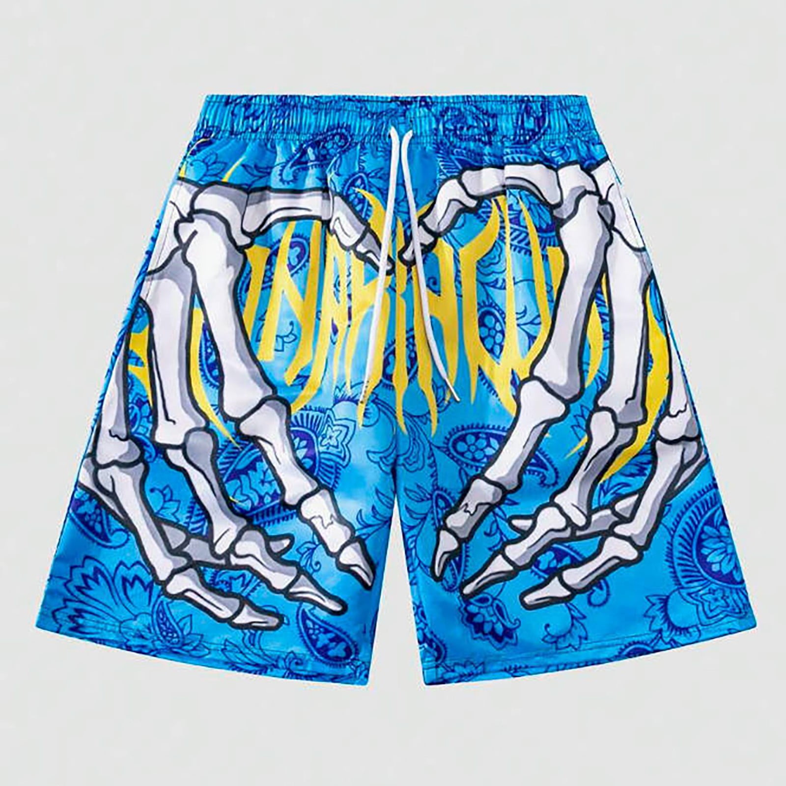 Men's Basketball Shorts with Skull-Hand Graphic ，Summer Beach Swim ...