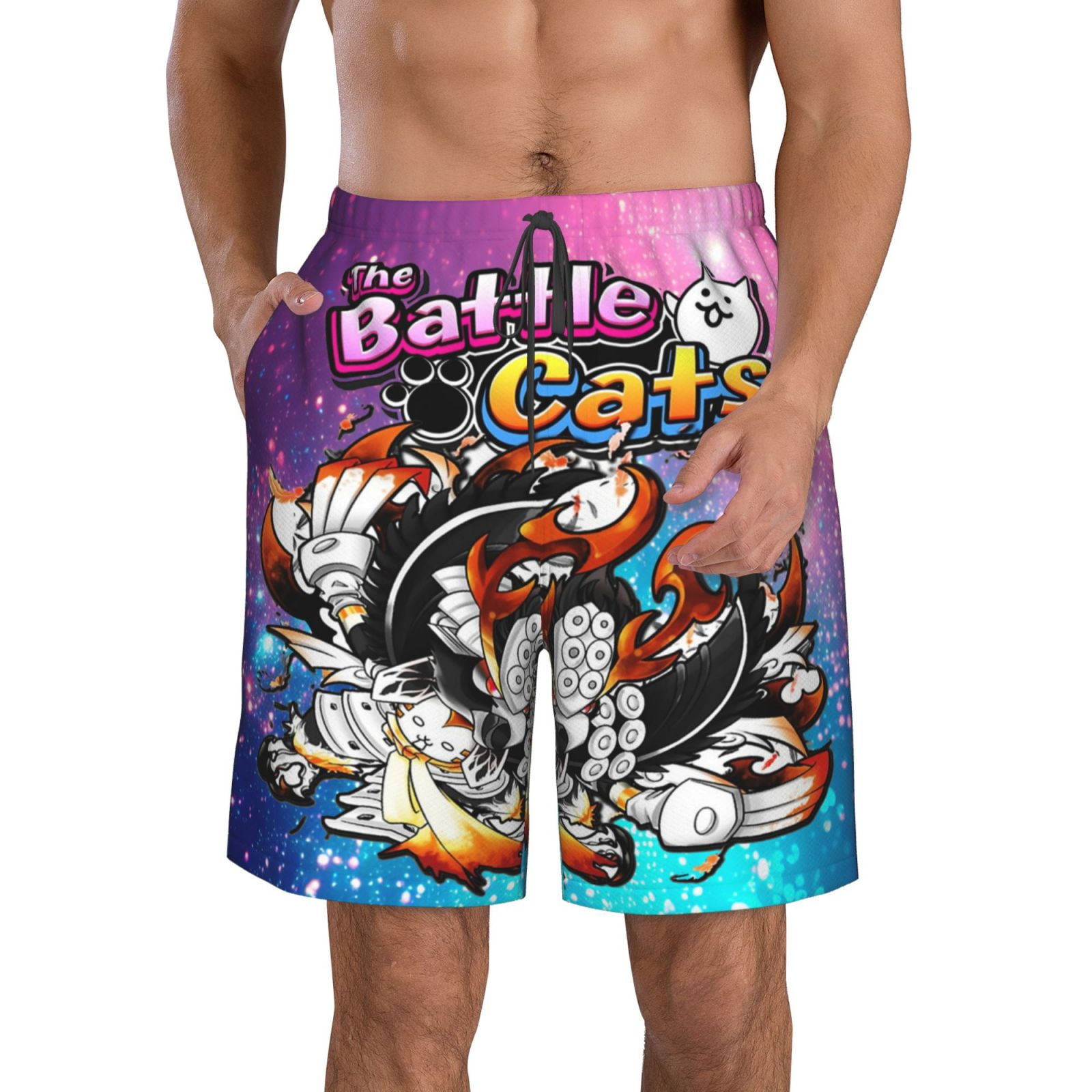 Men's Bat-tle Cats Board Shorts 3D Graphic Swim Trunks Cartoon Swim ...