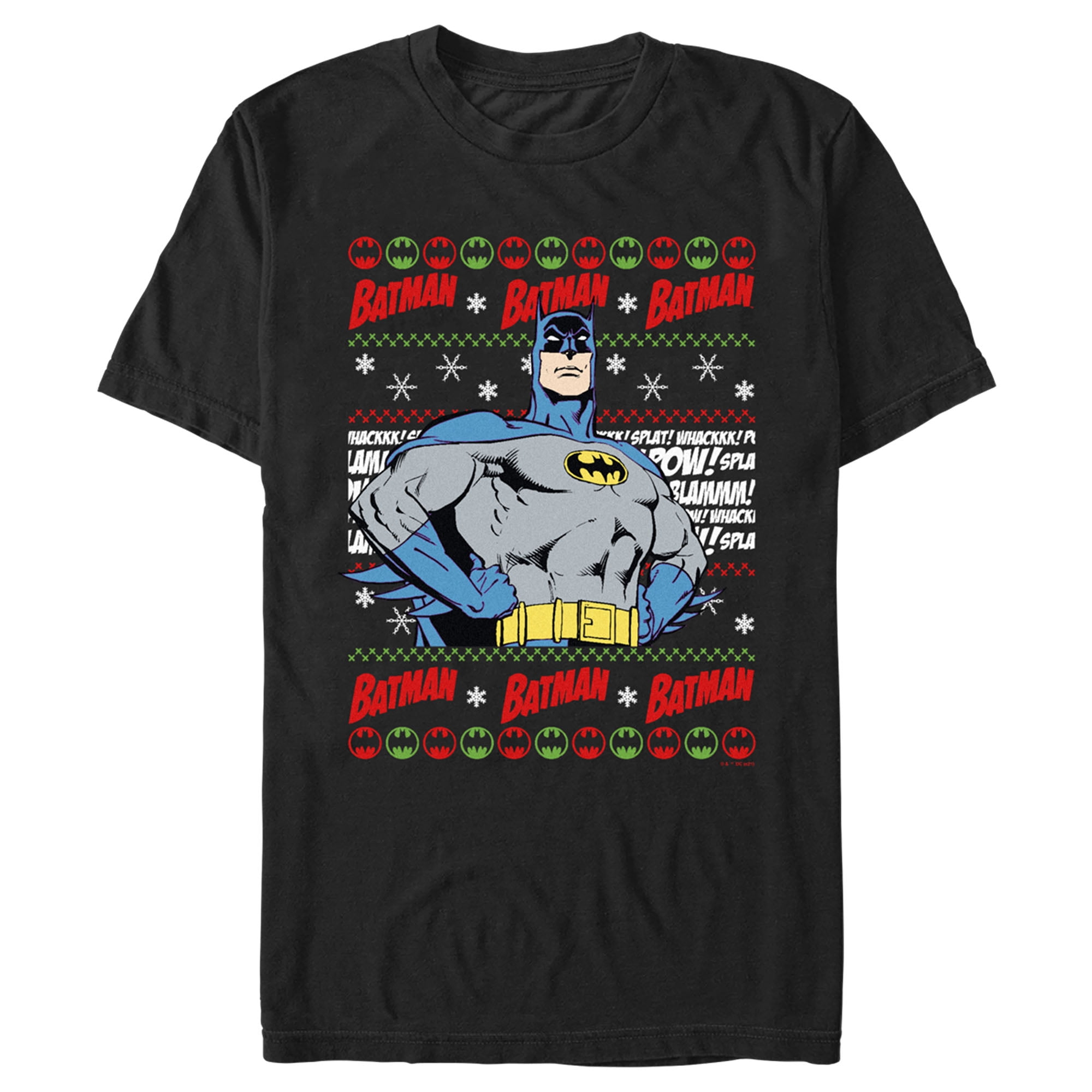 Batman Men's Christmas Sweater Graphic Tee, Black, 2X Large, Festive ...