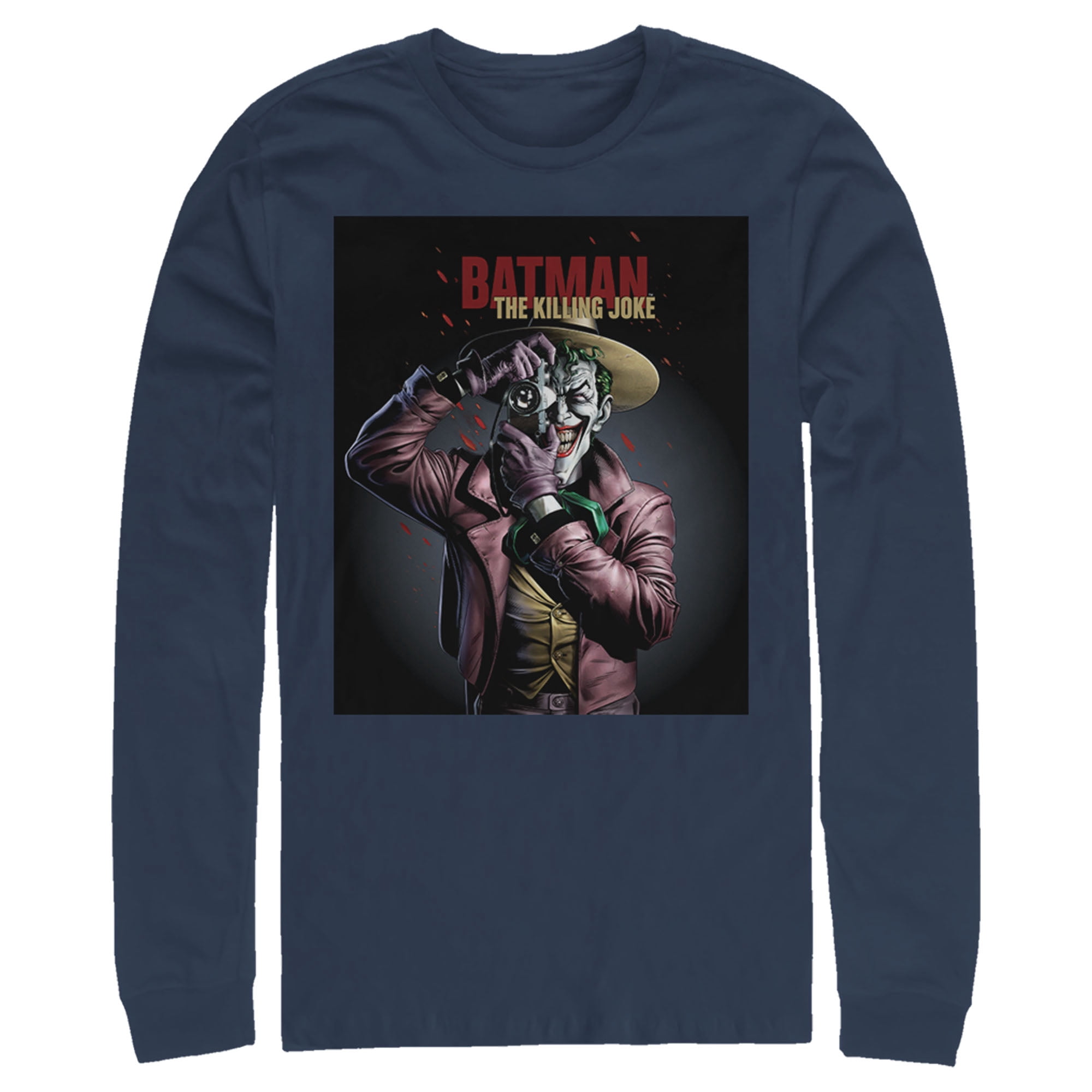 Men's Batman Joker Camera Poster Long Sleeve Shirt Navy Blue Small ...