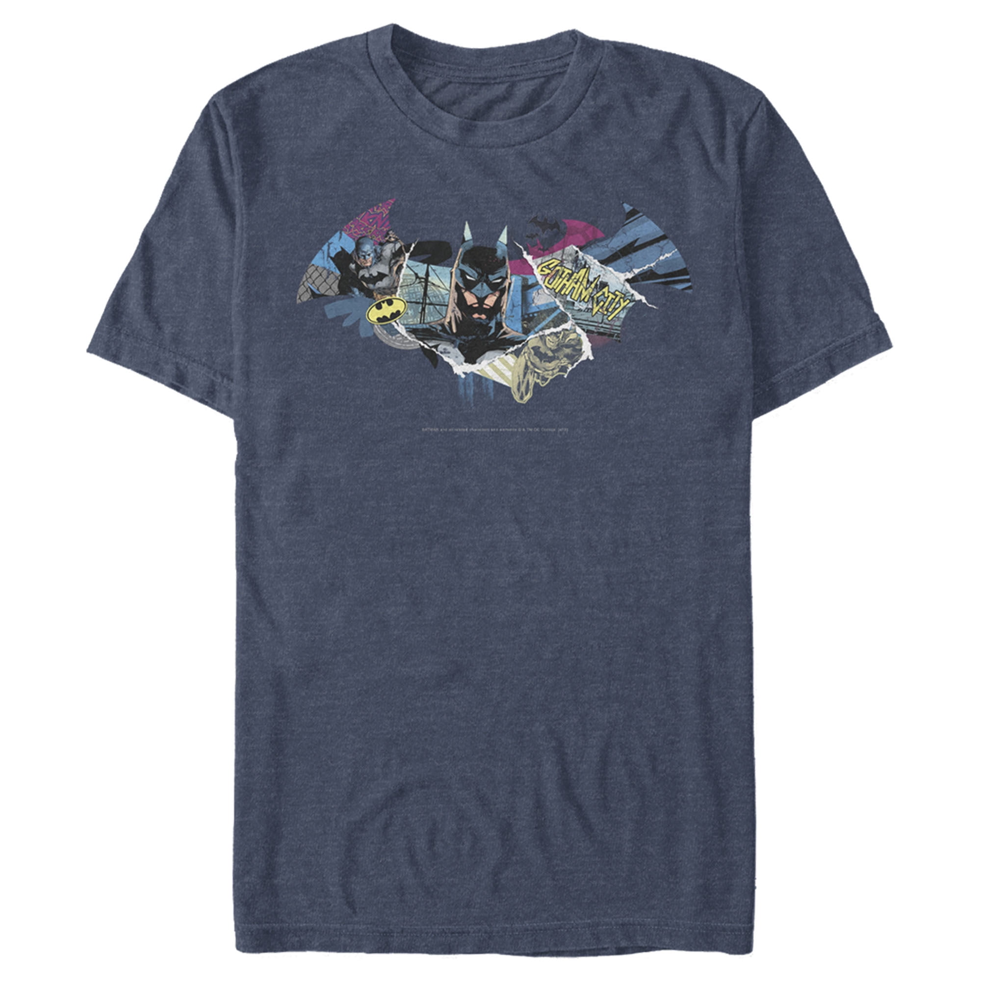 Men's Batman Shield Logo Classic Hero Collage Graphic Tee Navy Blue ...