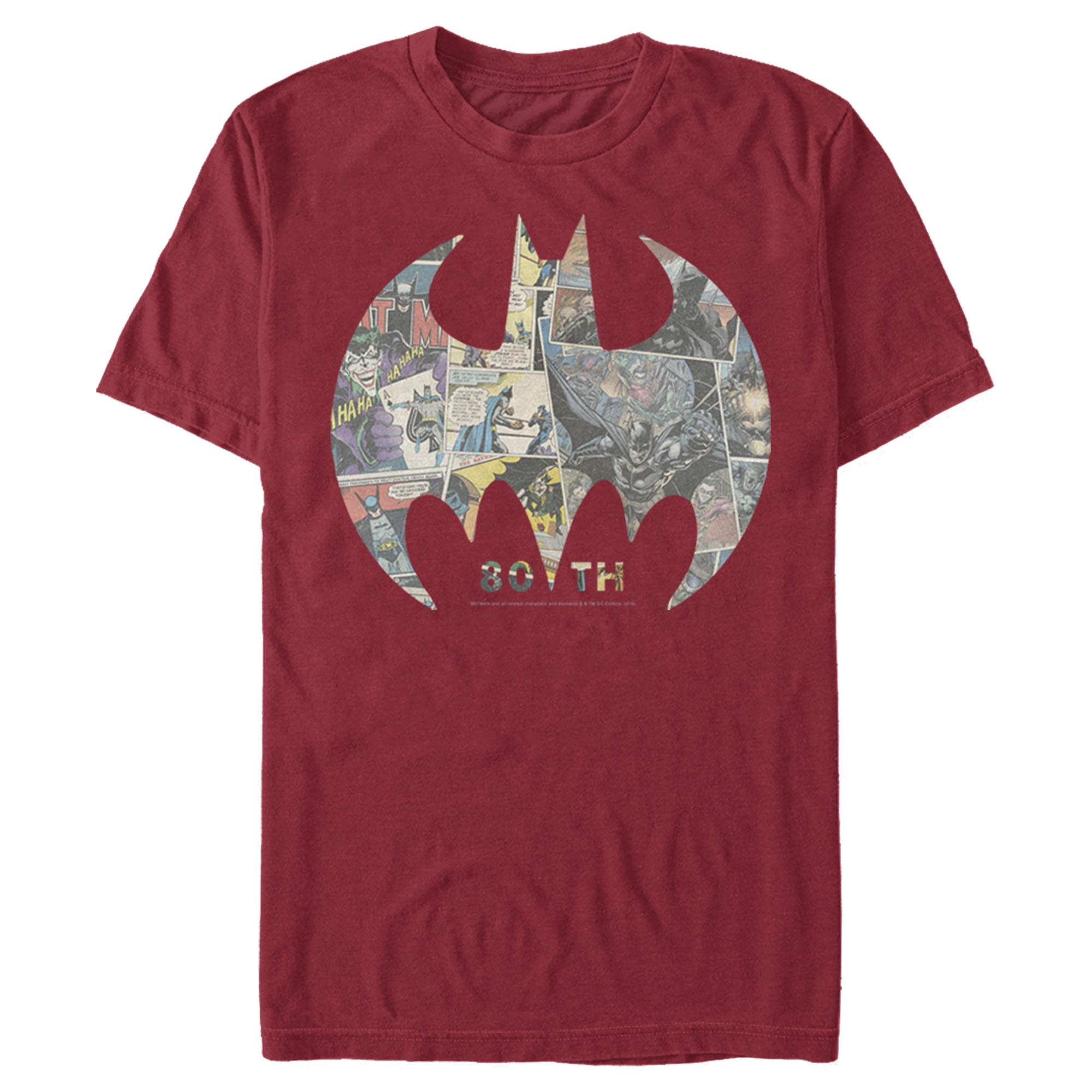 Men's Batman Shield Logo Comic 80th Anniversary Graphic Tee Cardinal ...