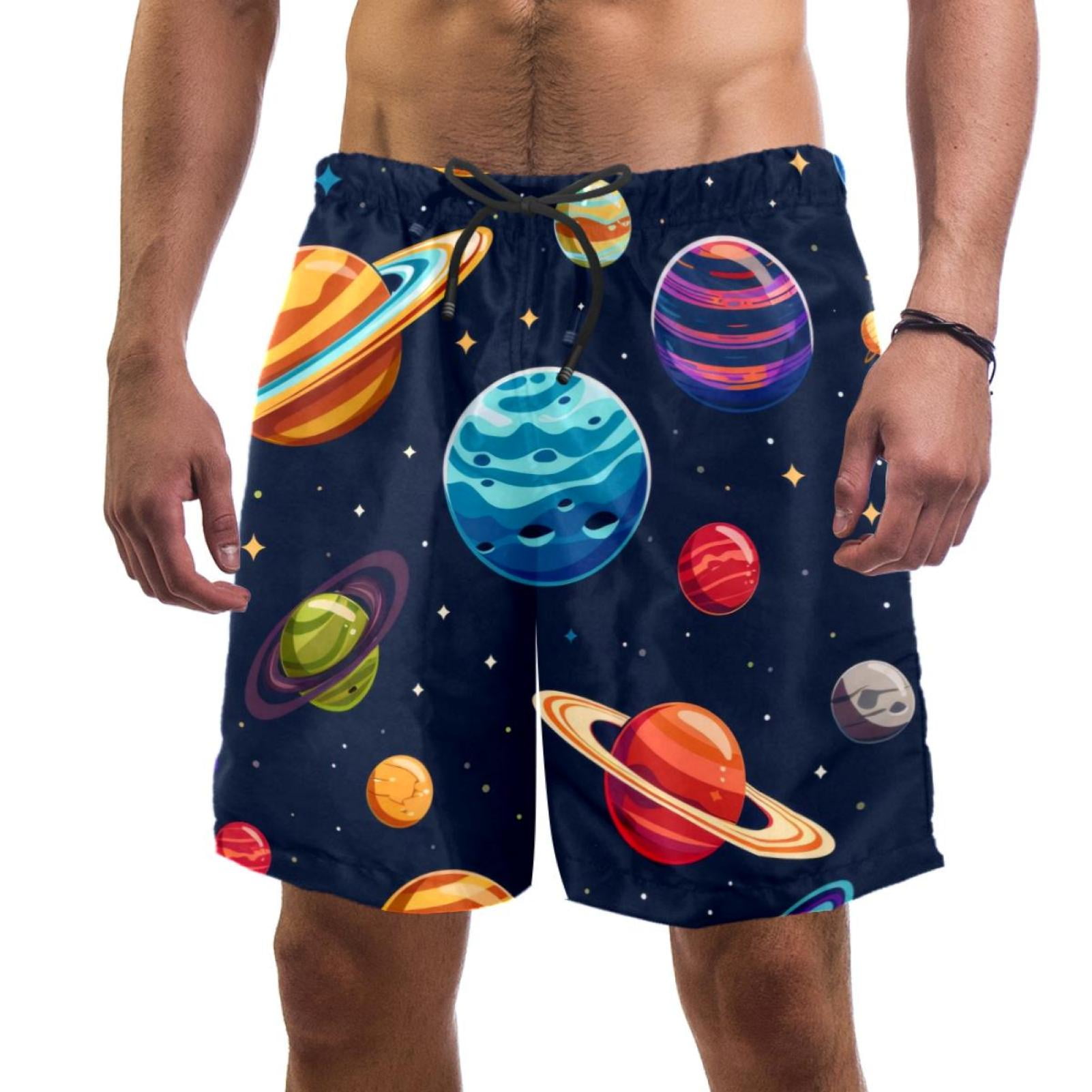 Men's Beach Shorts Cartoon Planets Symbols Quick Dry Swim Short Trunks ...