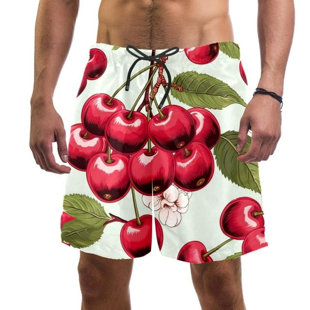 Men's Beach Shorts Fruit Cherry Pattern Quick Dry Swim Short Trunks ...