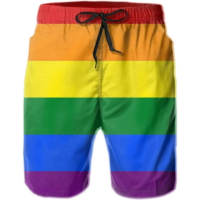 Mens Beach Shorts Gay Pride Flag Rainbow 3d Printed Swim Trunks Quick