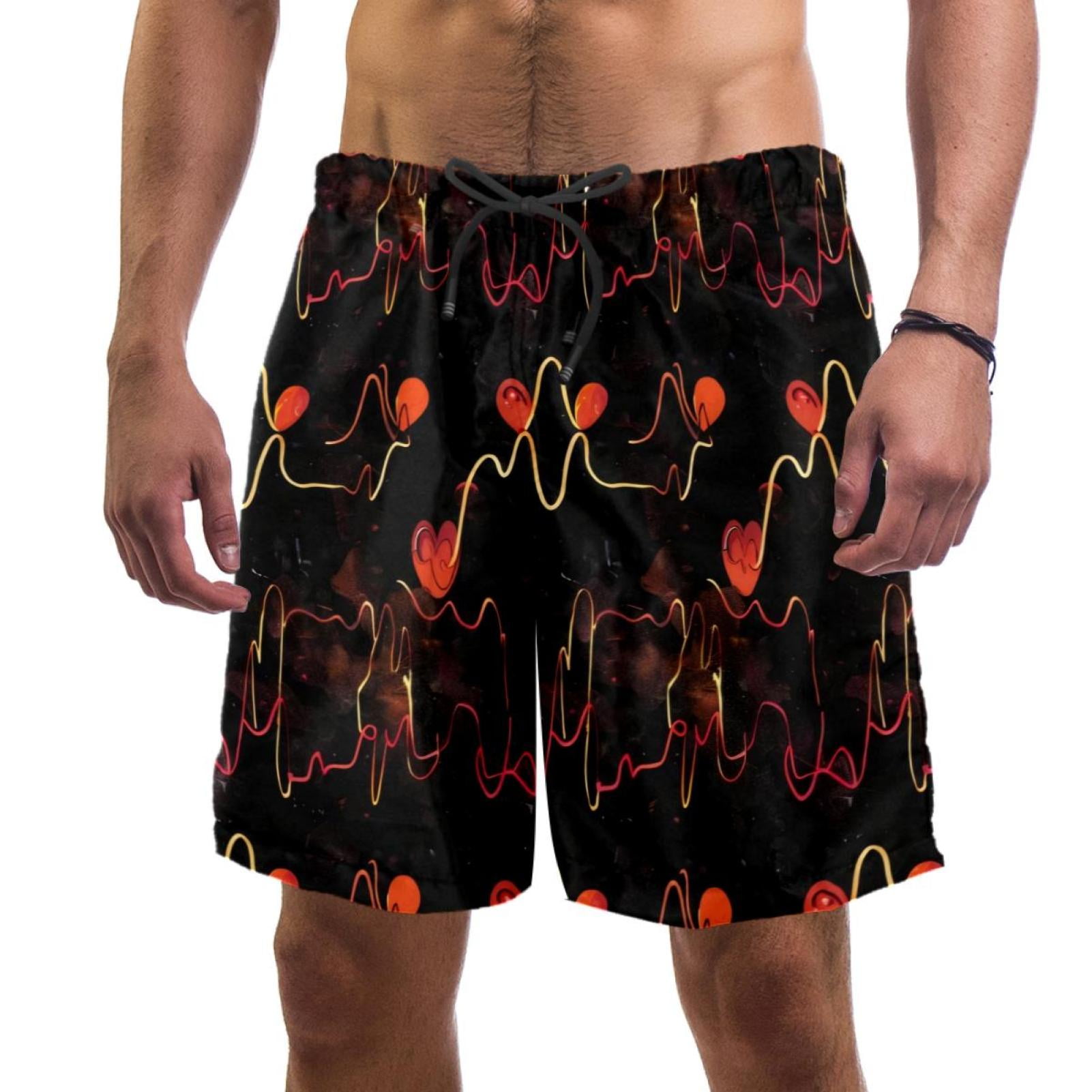 Men's Beach Shorts Heartbeat Seamless Pattern Quick Dry Swim Short ...