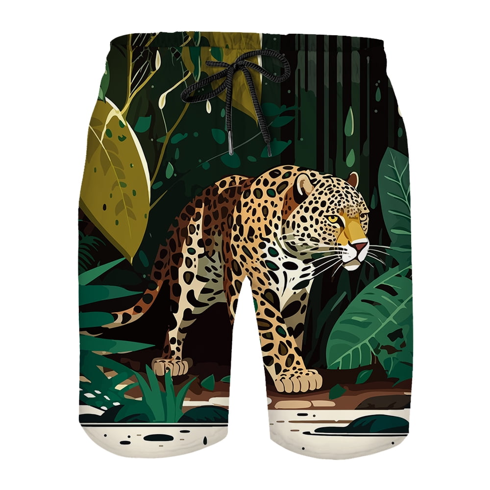 Men's Beach Shorts Jaguar In The Rainforest Tropical Rainforest Quick ...