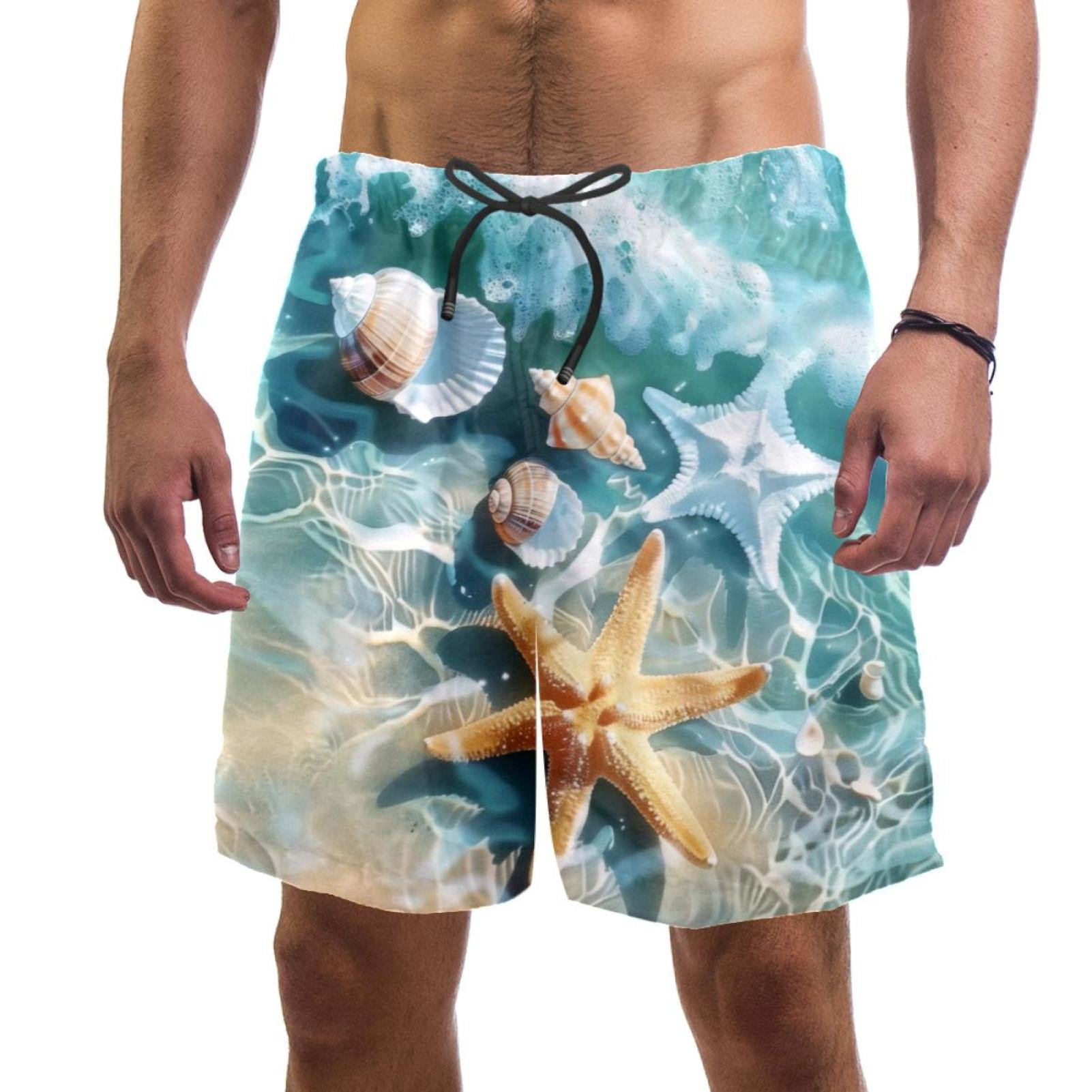 Men's Beach Starfishes Shells Swim Trunks Quick Dry Board Shorts ...