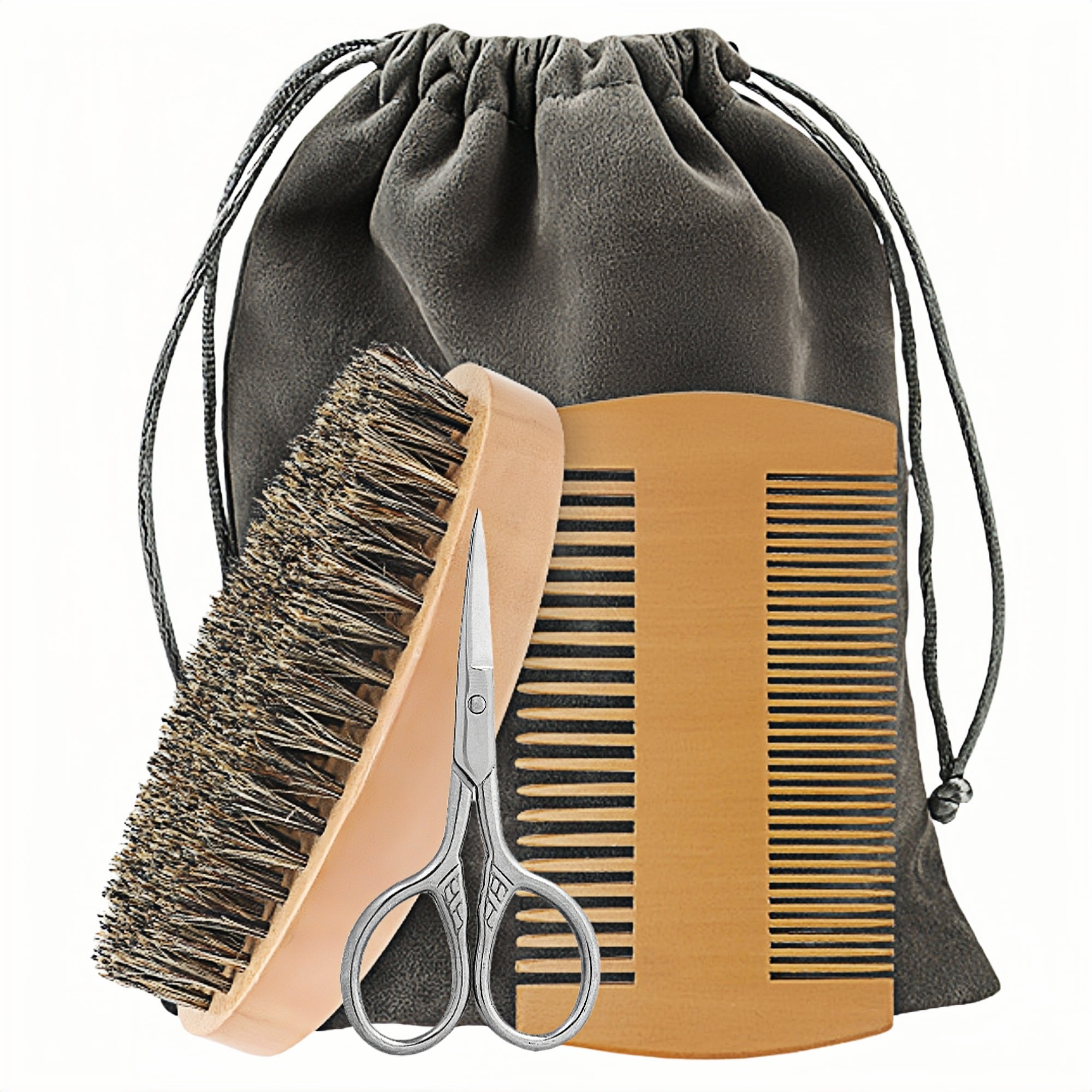 Men’s Beard Grooming Kit with Boar Bristle Brush, Wooden Dual-Sided ...