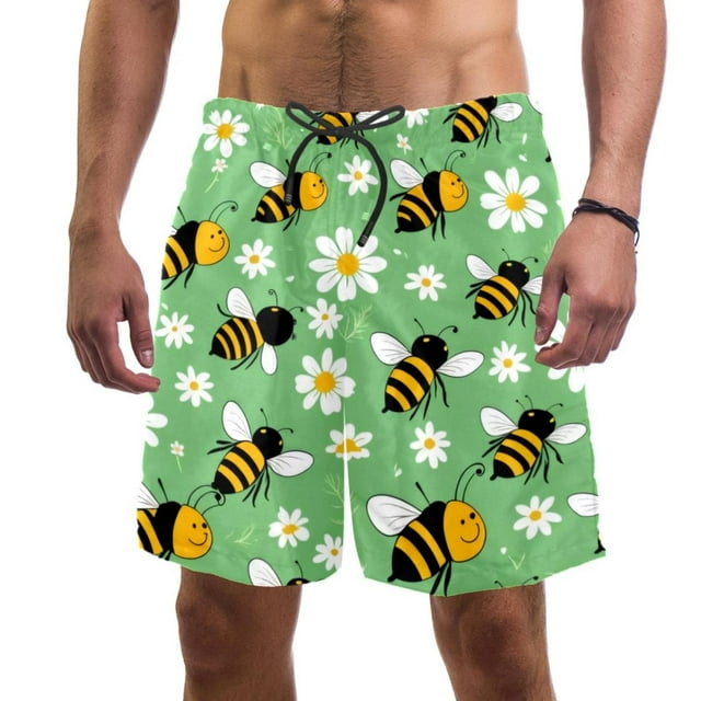 Men's Bees Daisies Swim Trunks Quick Dry Board Shorts Bathing Suits ...