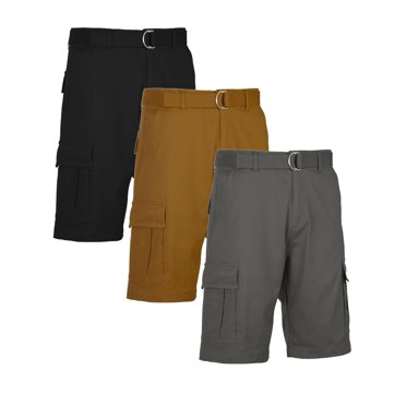 Men's 100% Cotton Tonal D-Ring Belted Cargo Shorts with Pockets - 3 ...