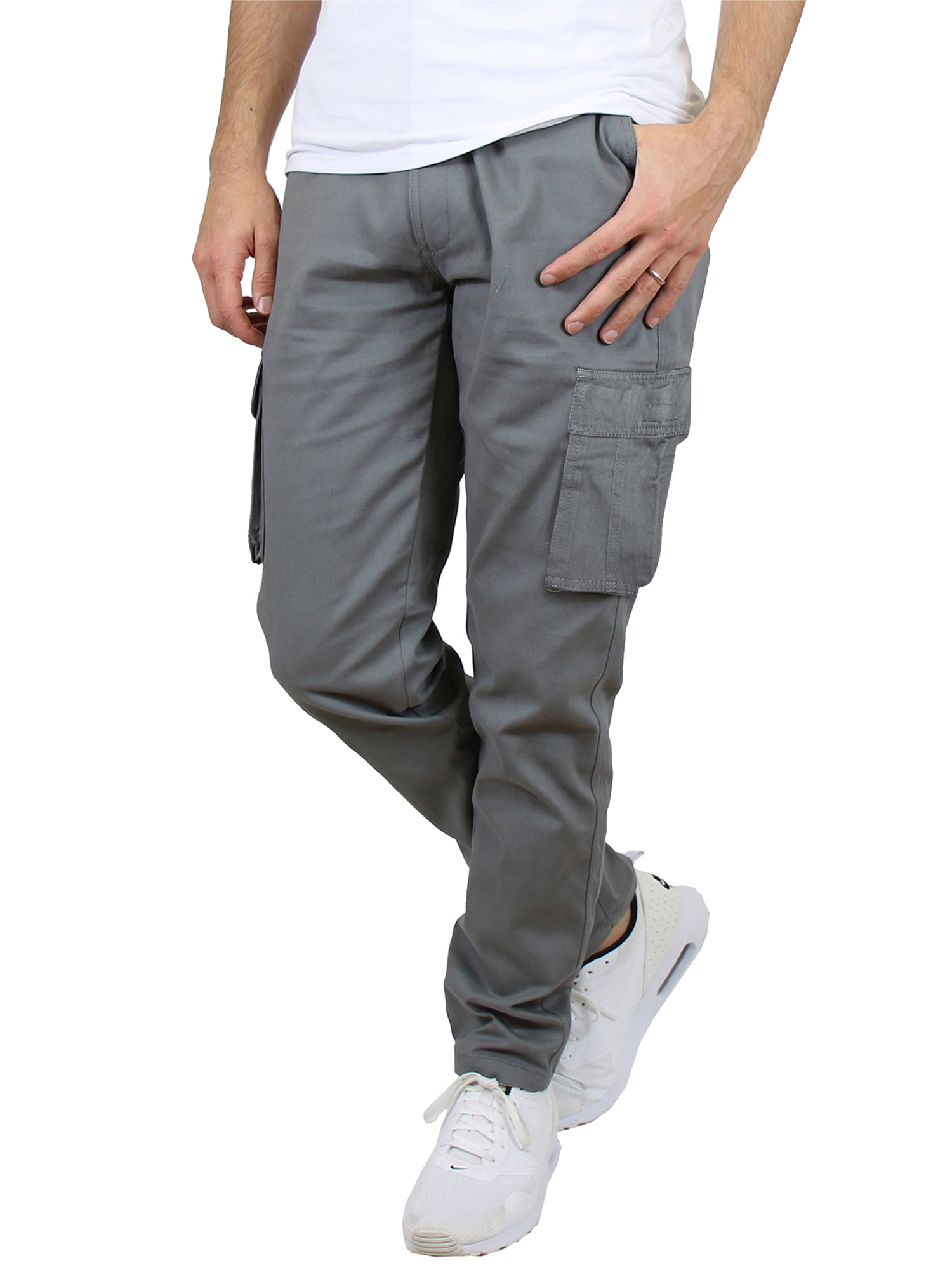Men's Belted Slim Fit Cotton Cargo Pocket Pants - Walmart.com