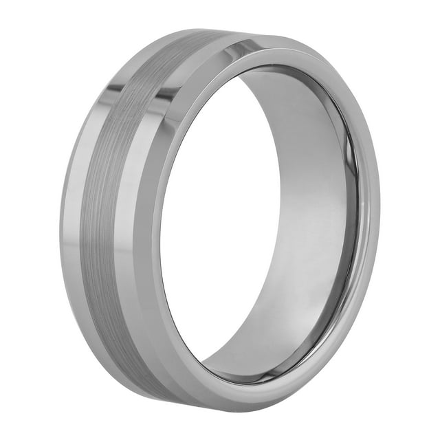 Men's Beveled and Satin Center Ring in Tungsten by Brilliance Fine ...