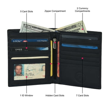 Black Leather Bifold Wallet With 16 Credit Card Slots - Walmart.com