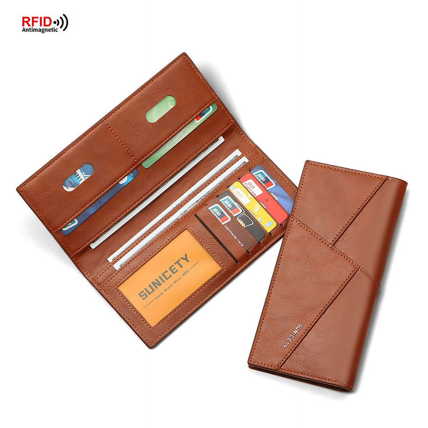 Men's Bifold Leather Long Wallet ID Card Holder Checkbook Billfold RFID ...