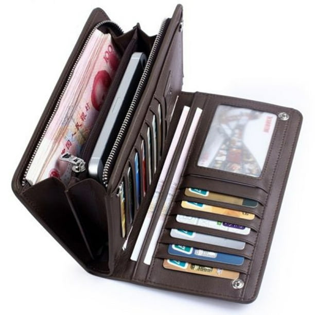 Men's Bifold Leather Zip Coin Long Wallet Multi Card Holder Purse ...