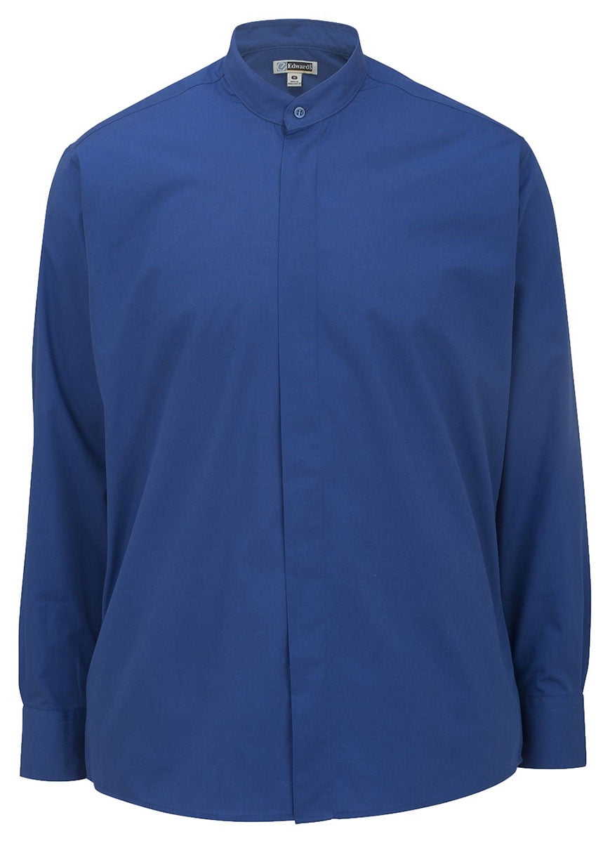 Men's Big And Tall Banded Collar Long Sleeve Shirt, ROYAL, L Tall ...