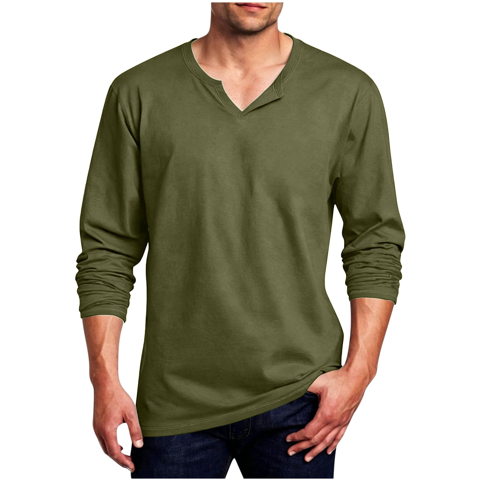 Men's Big And Tall Long Sleeve Shirts Notch Neck Loose Fit T-Shirts ...