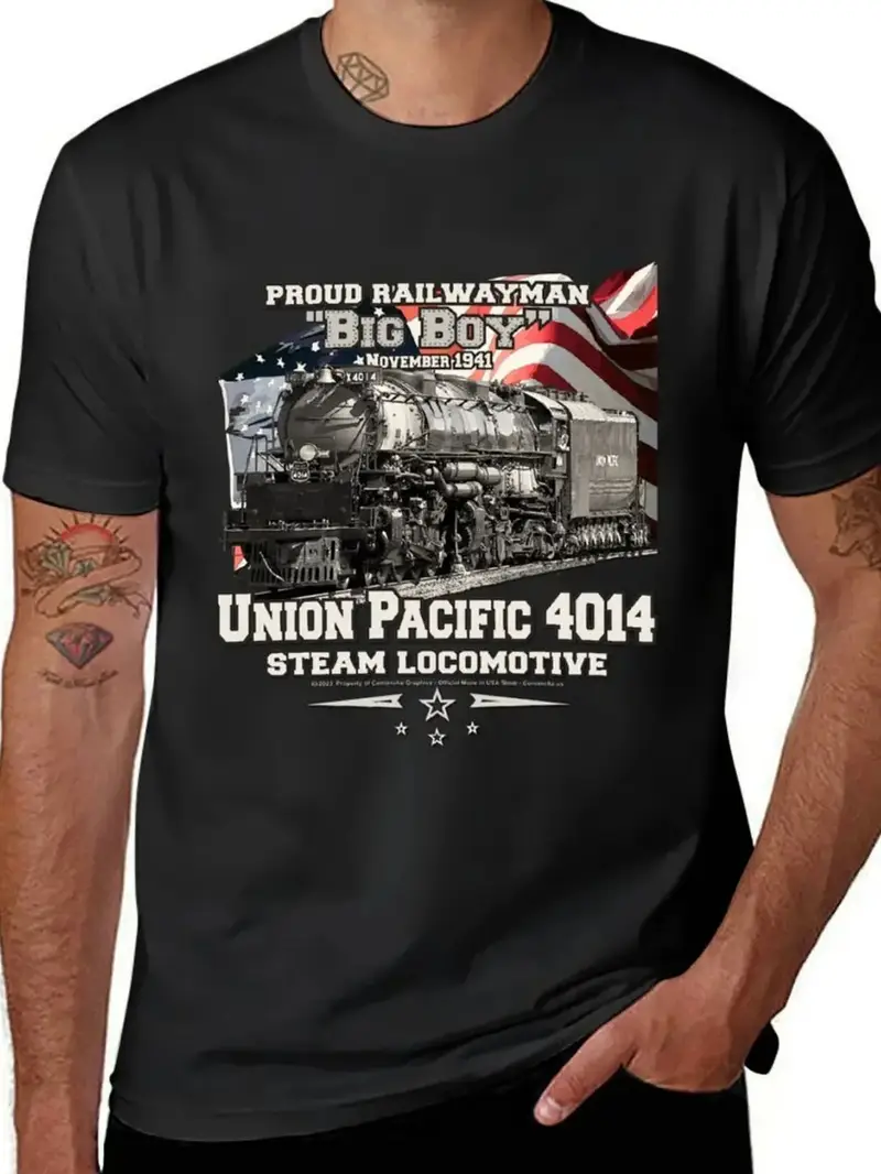 Men's Big Boy Steam Locomotive Graphic T-Shirt - Oversized Cotton ...