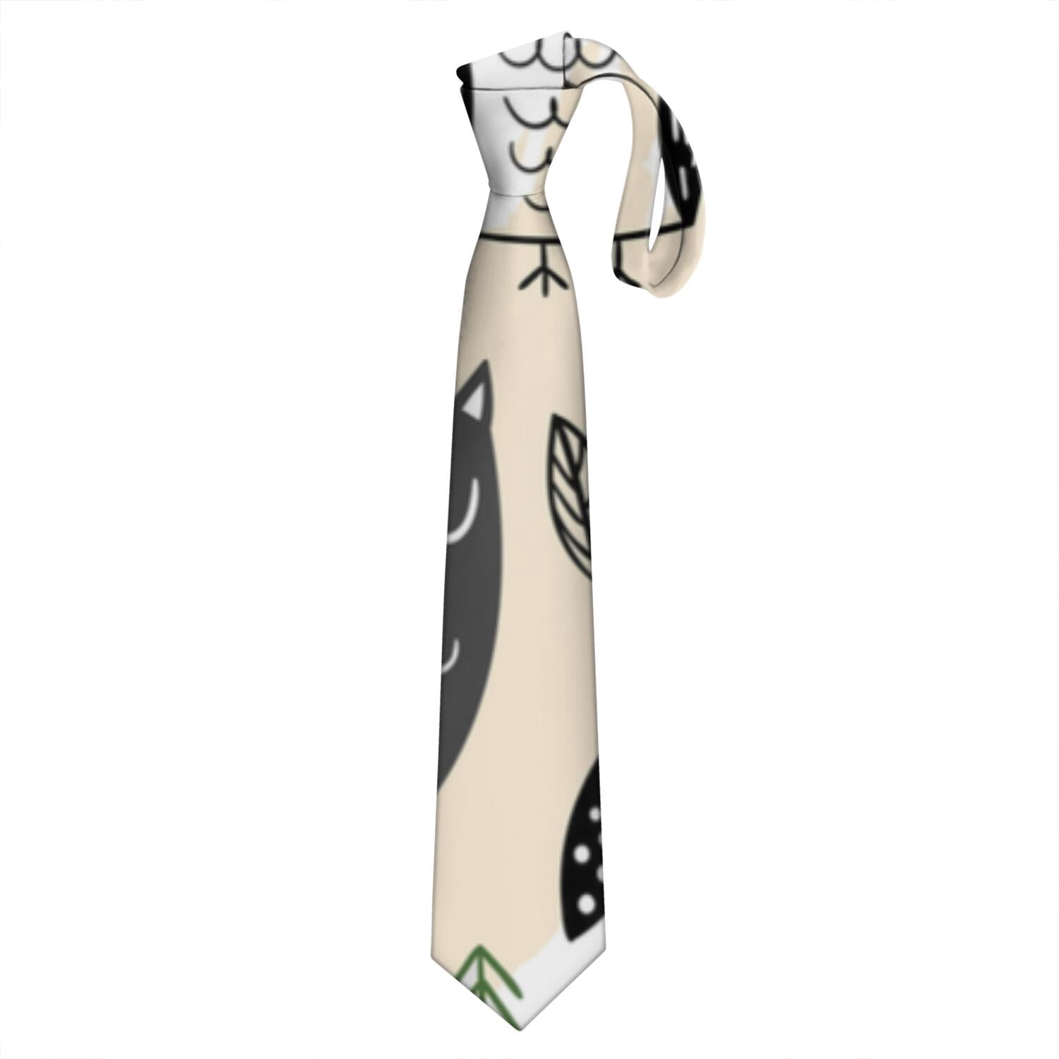 Men's Big Eyes Cartoon Owl Tie Playful Hand-Drawn Owl in Forest ...