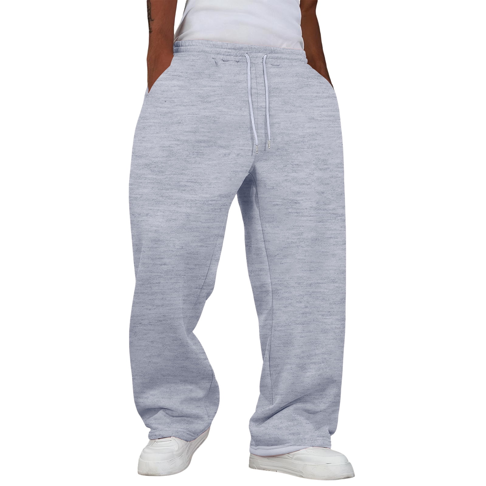 Men's & Big Men's Fleece Relaxed Fit Open Leg Sweatpants with Pockets ...
