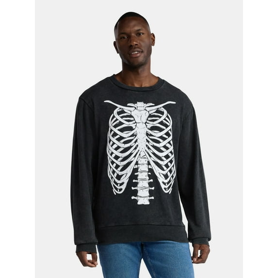 Halloween Crewneck Mineral Wash Fleece Sweatshirt, Skeleton Rib Cage ...