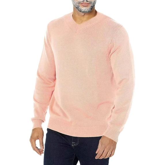 Men's Big Size Loose V-Neck Long Sleeve Knitted Pullover, Skin Tone L ...